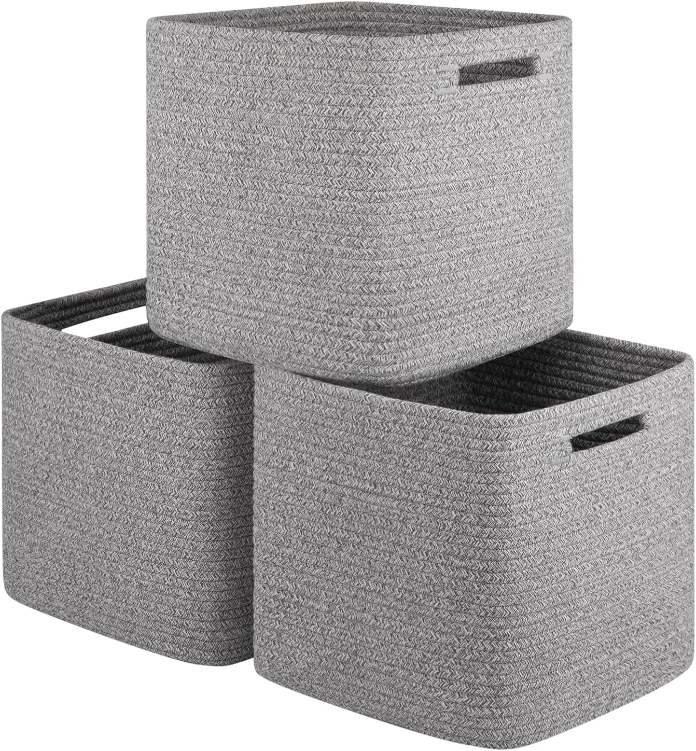 Storage Cube 3 Pack, Woven Cotton Grey Storage Cubes, 11 * 11 Inches ...