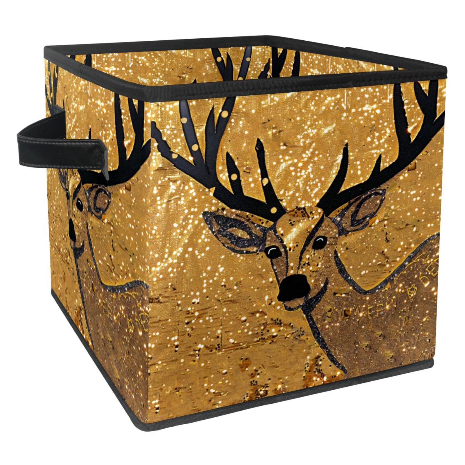 Storage Cube, Cube Storage Organizer Bins, Fabric Bins with Double Handles, Golden Elk Christmas ...