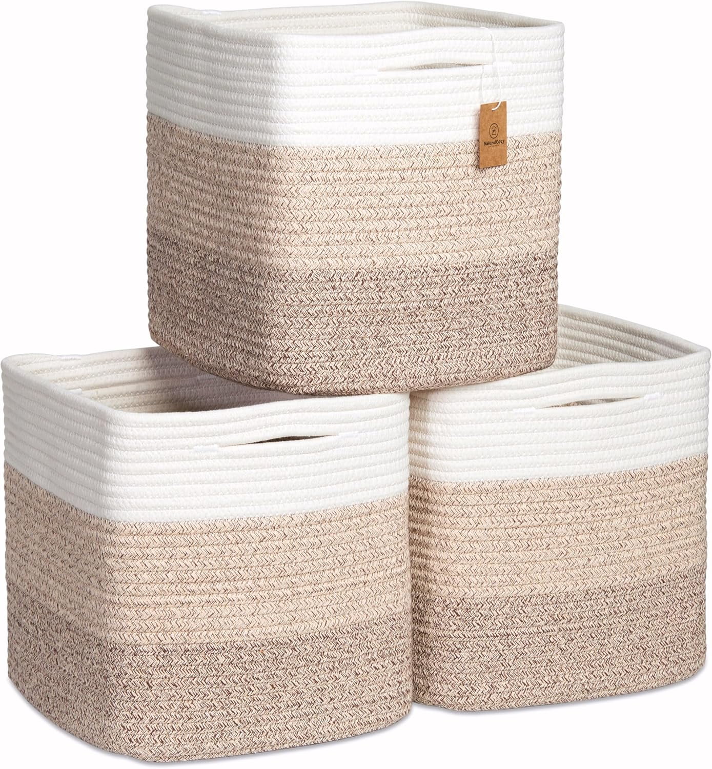 Storage Cubes 11 Inch Cotton Rope Woven Baskets for Organizing, 3-Pack ...