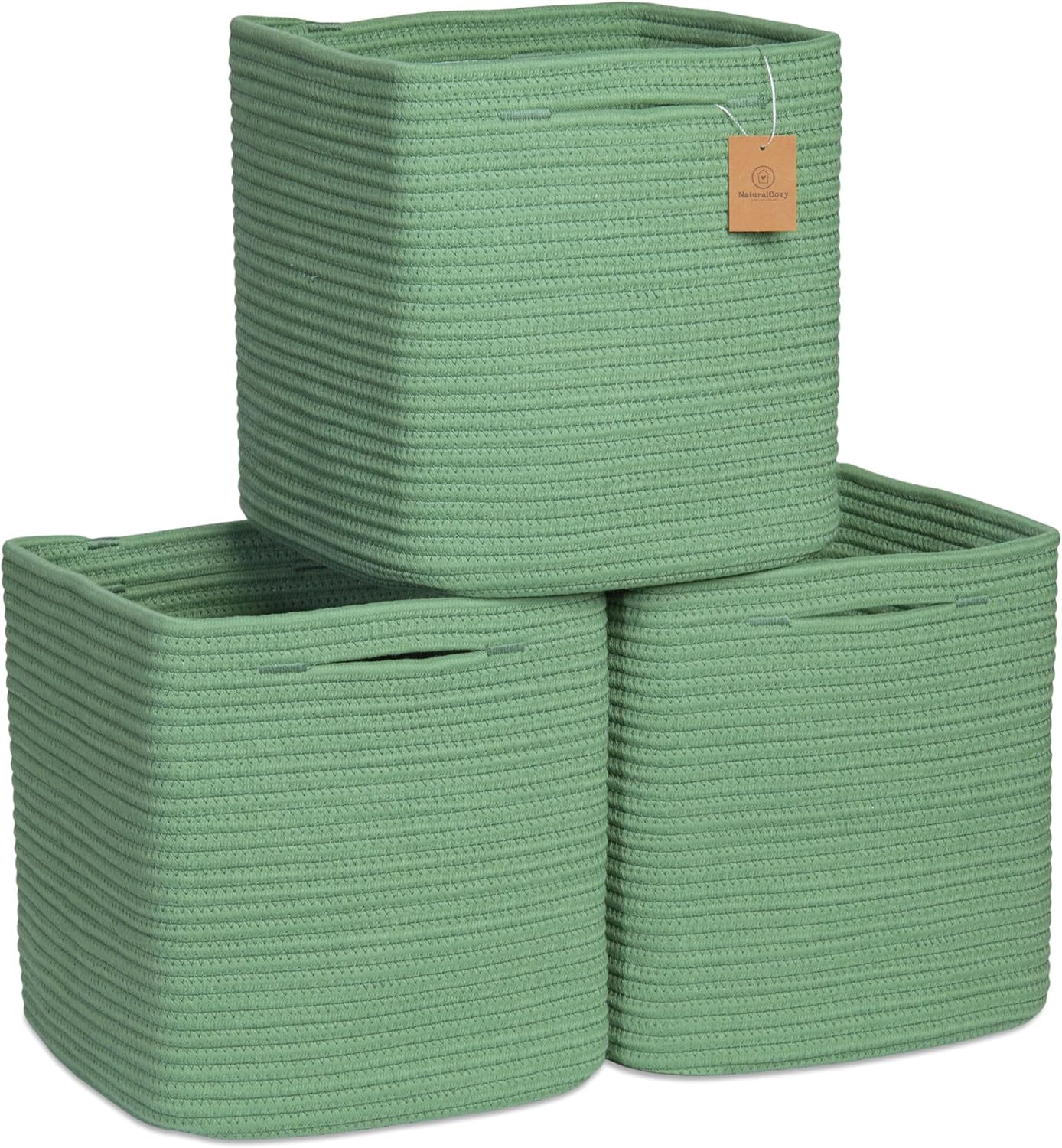 Storage Cubes 11 Inch Cotton Rope Woven Baskets for Organizing, 3-Pack ...