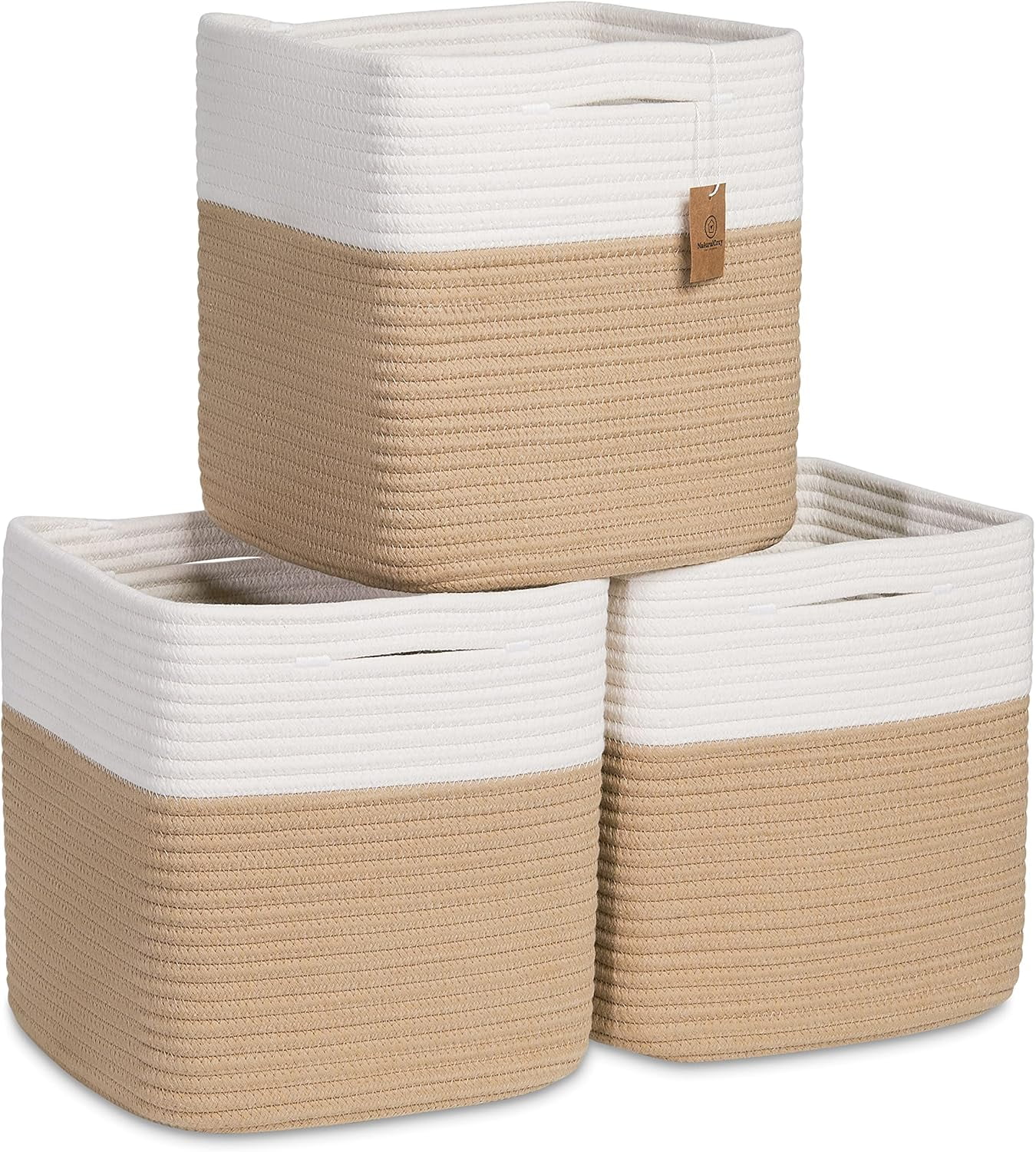 Storage Cubes 11 Inch Cotton Rope Woven Baskets for Organizing, 3-Pack ...