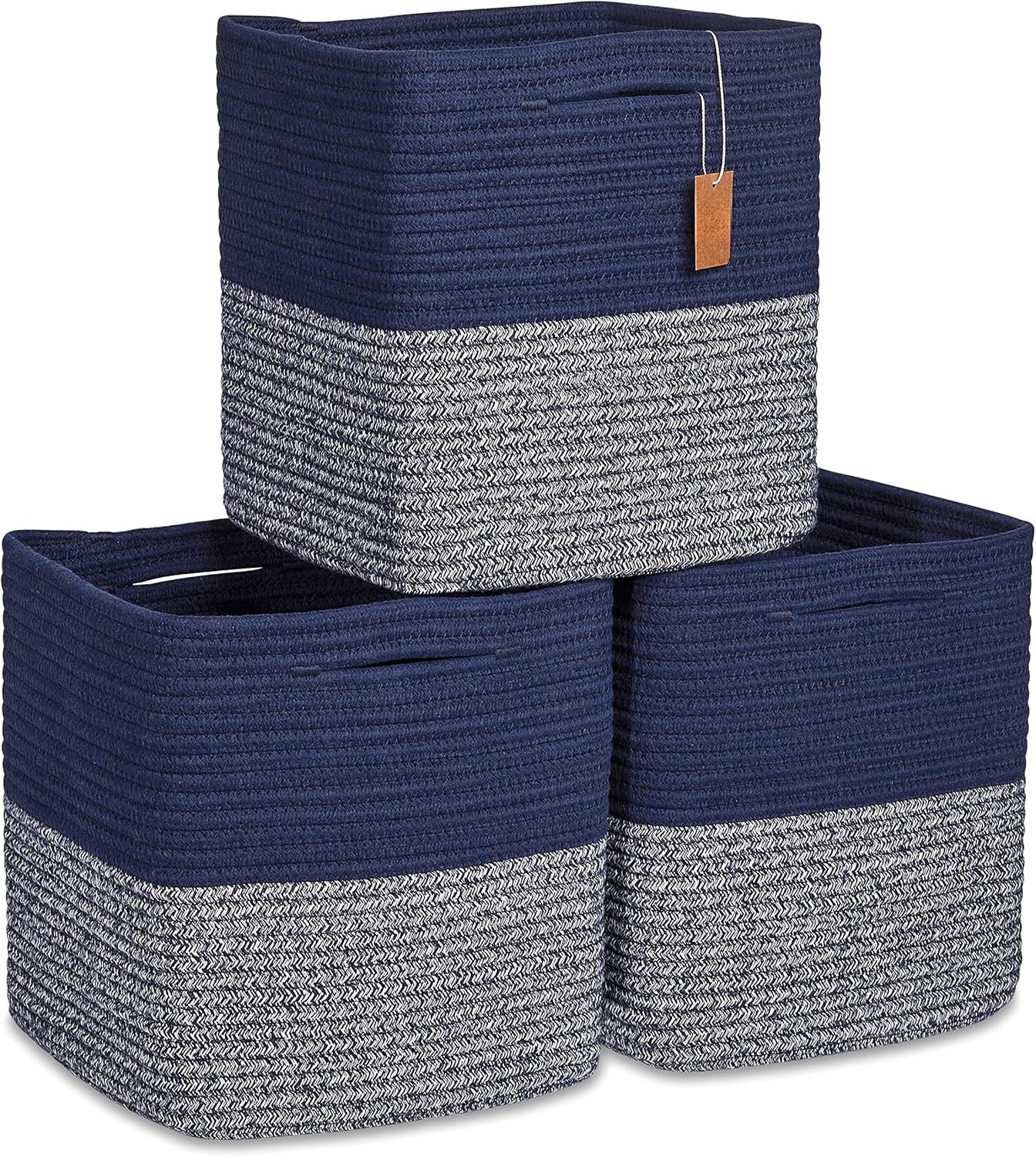 Storage Cubes 11 Inch Cotton Rope Woven Baskets for Organizing, 3-Pack ...