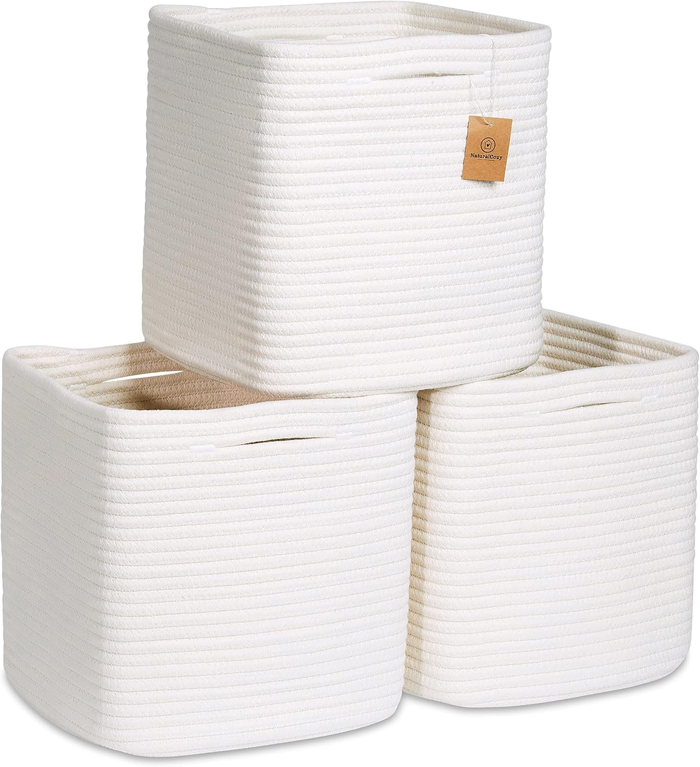 Storage Cubes 11 Inch Cotton Rope Woven Baskets for Organizing, 3-Pack ...