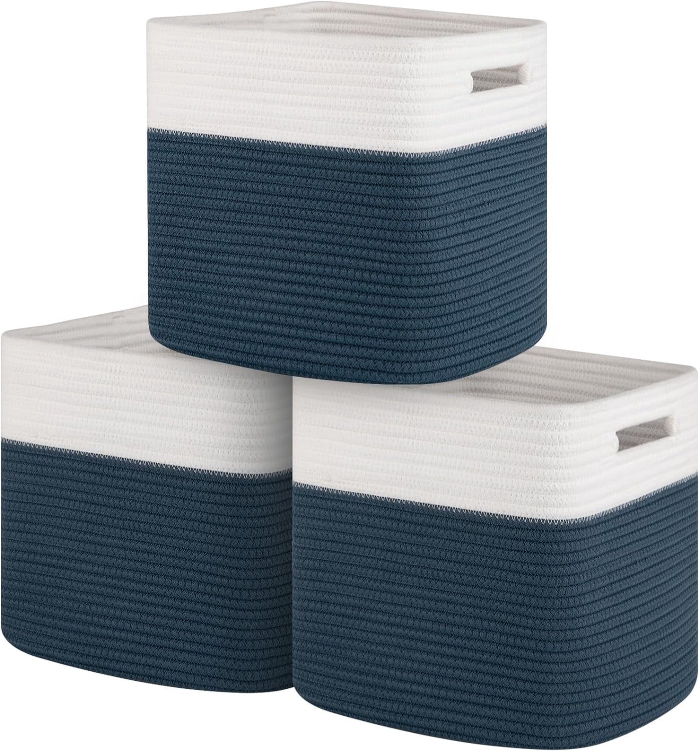 Storage Cubes 11 Inch Cotton Rope Woven Baskets for Organizing, 3-Pack ...