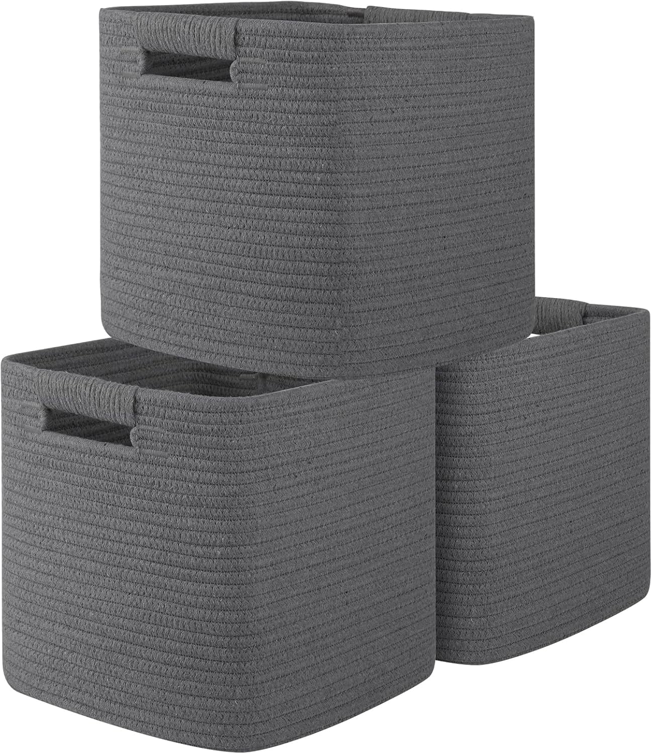 Storage Cubes 11 Inch Storage Bins-3 Pack, Cotton Rope Woven Baskets ...