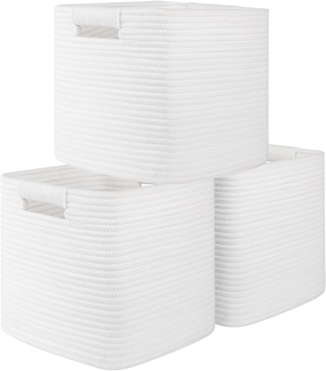 Storage Cubes 11 Inch Storage Bins-3-Pack, Cotton Rope Woven Baskets ...