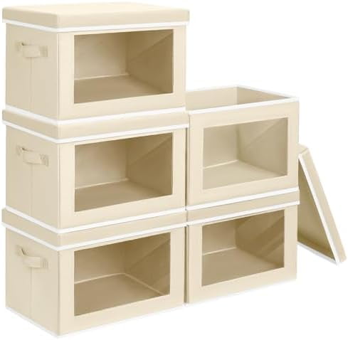 Storage Cubes with Lids - 5 Pack Foldable Clear Window Storage Bins ...