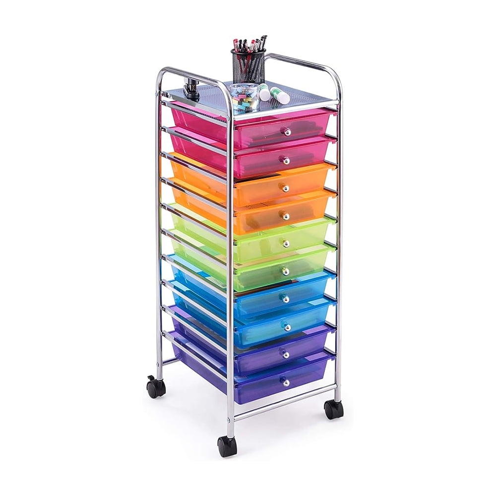 Storage Drawer Carts, 10-Drawer Organizer with Wheels for Files ...