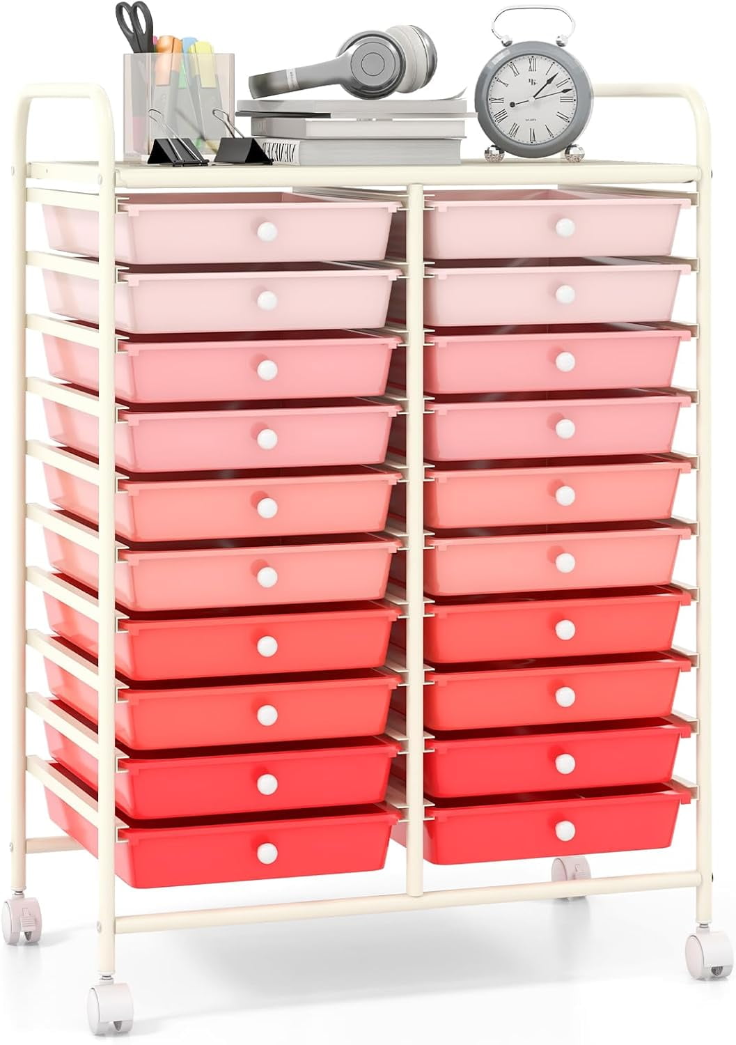 Storage Drawer Carts, 20-Drawer Organizer, Utility Cart on Wheels, Semi ...