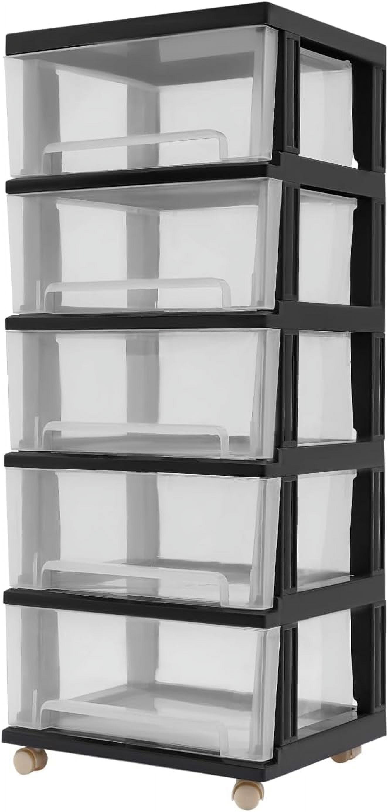 Storage Drawers 5 Drawer Plastic Drawers with 4 Caster Wheels Plastic ...
