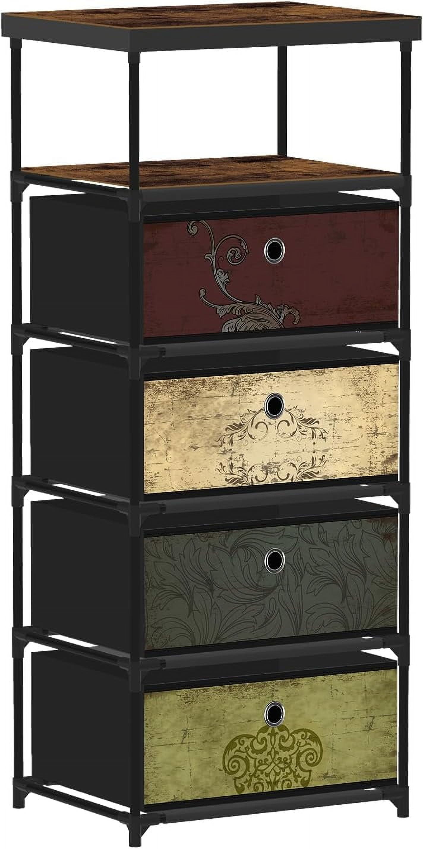 Storage Drawers Units, 4 Drawers Nightstand with Shelves, Small Fabric ...