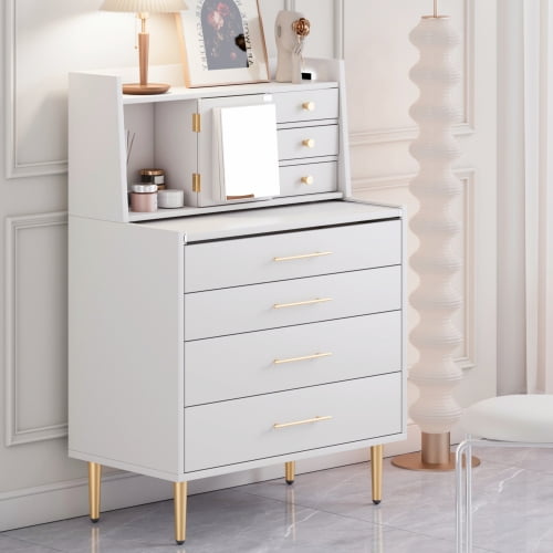Storage Dresser, Vanity Makeup Table with Mirror/7 Drawers/Retractable ...
