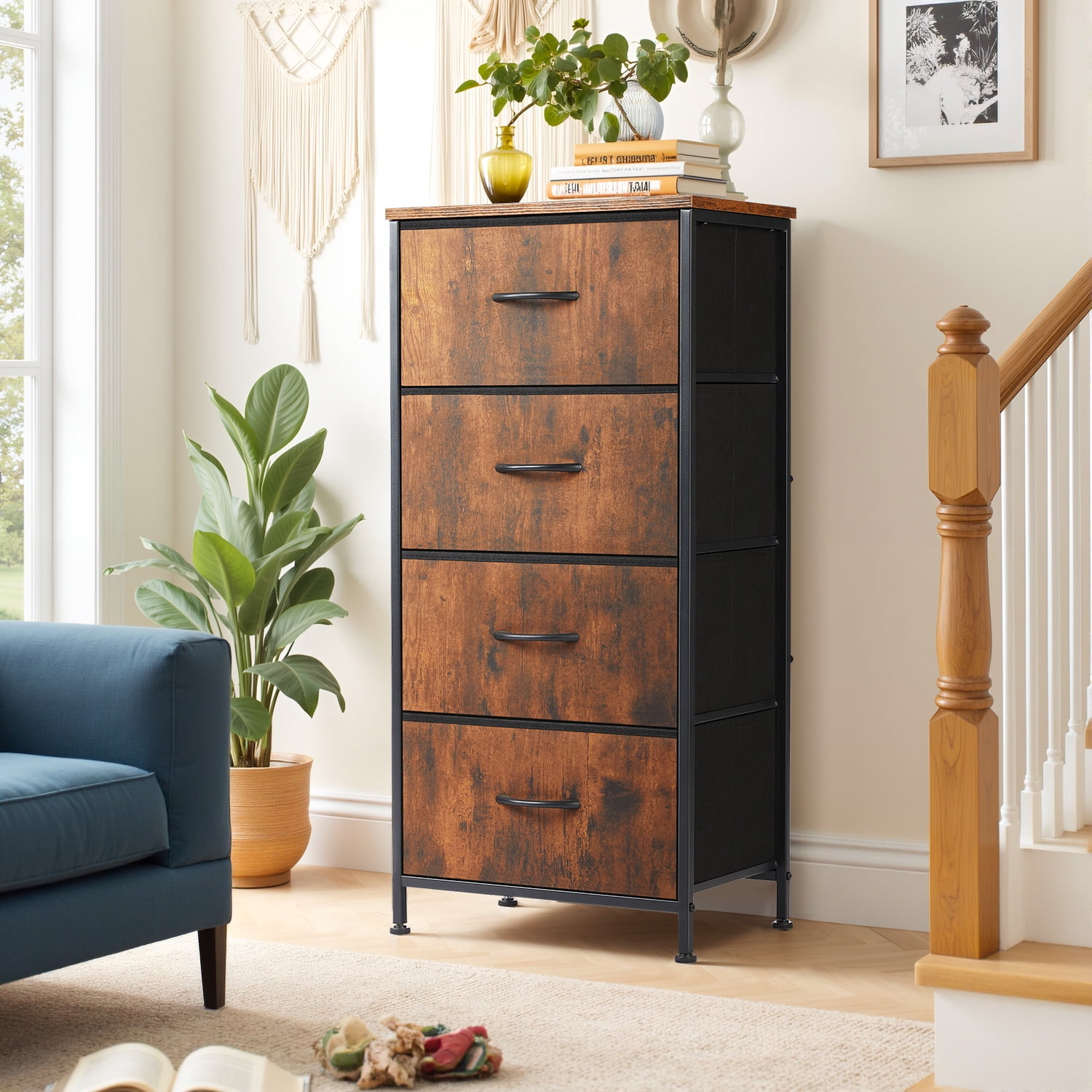 TINKLE WELL Storage Dresser with 4 Drawers, Removable Bins, Modern Wide ...