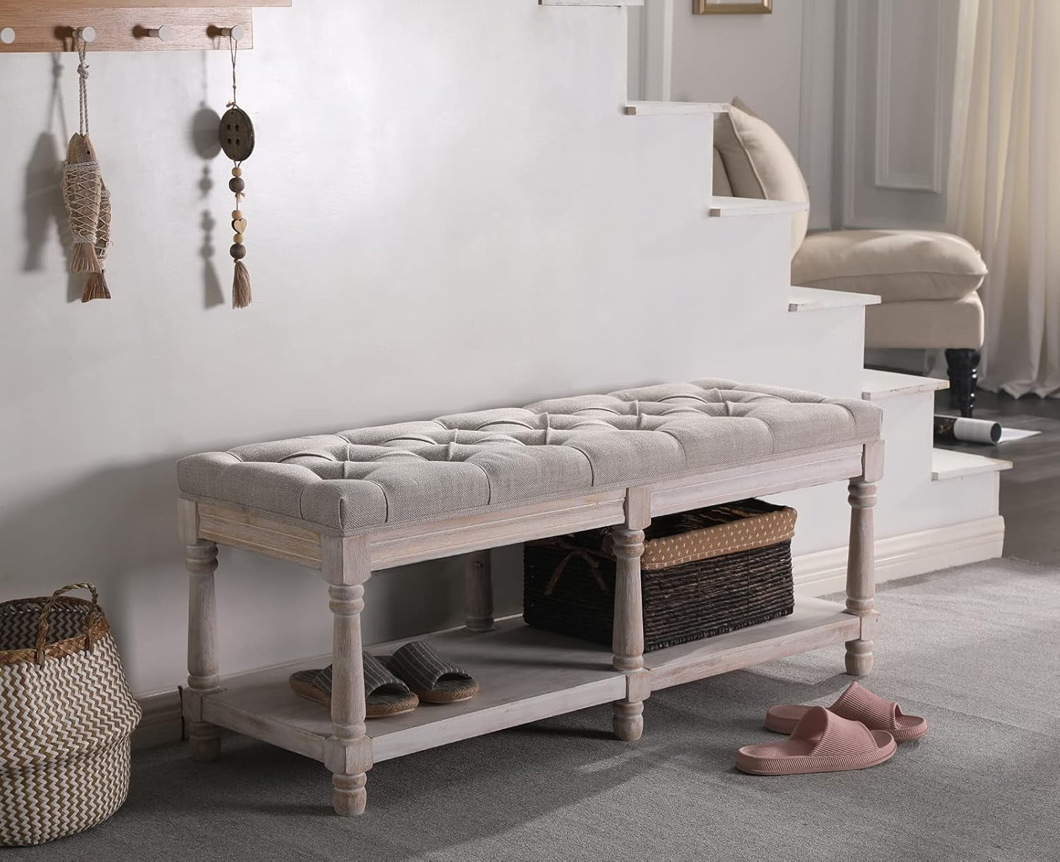 Storage Entryway Bench Tufted Shoe Bench Black Wood Window Bench for ...