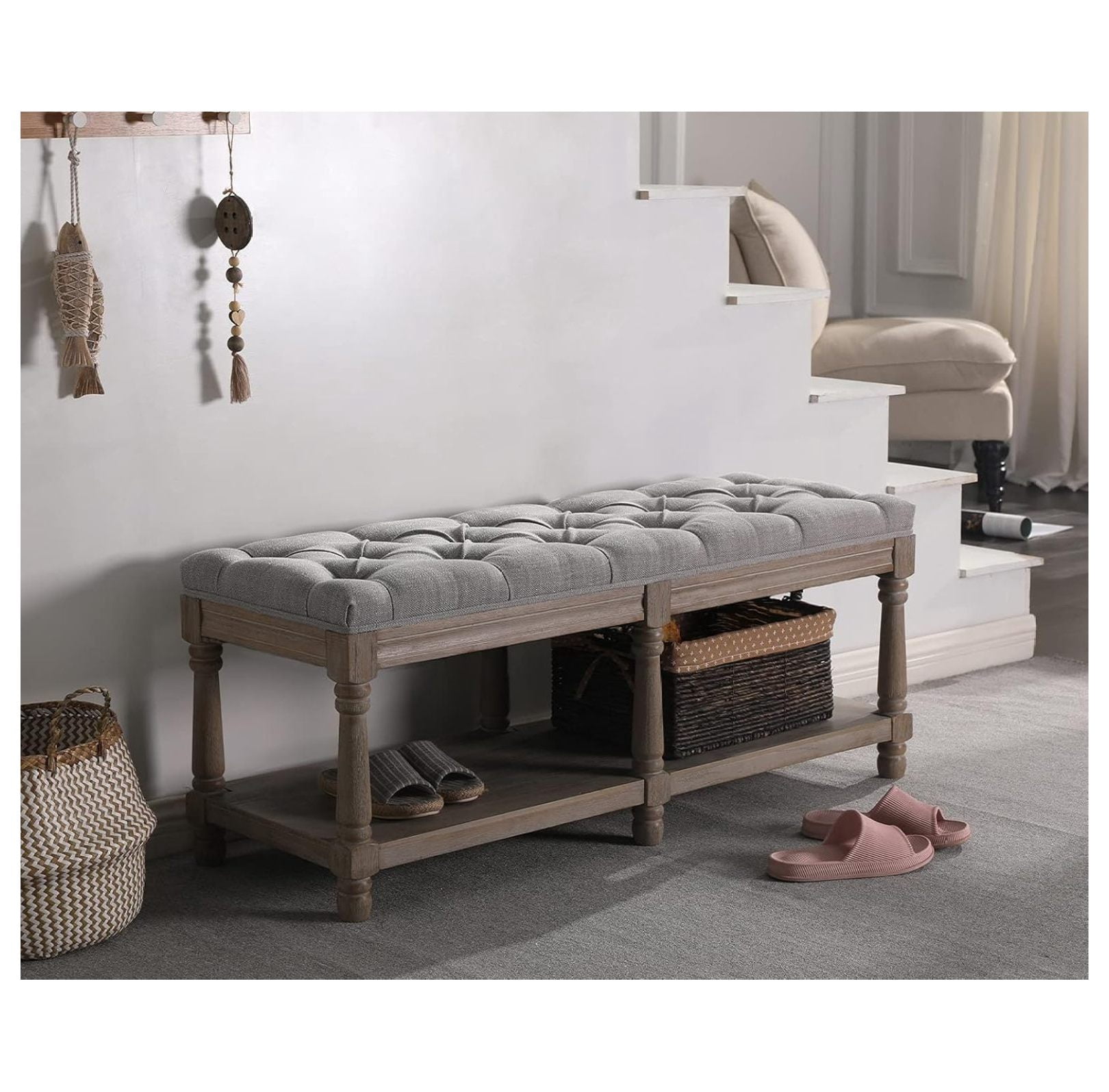 Storage Entryway Bench Tufted Shoe Rack Bench Wood Window Bench for ...