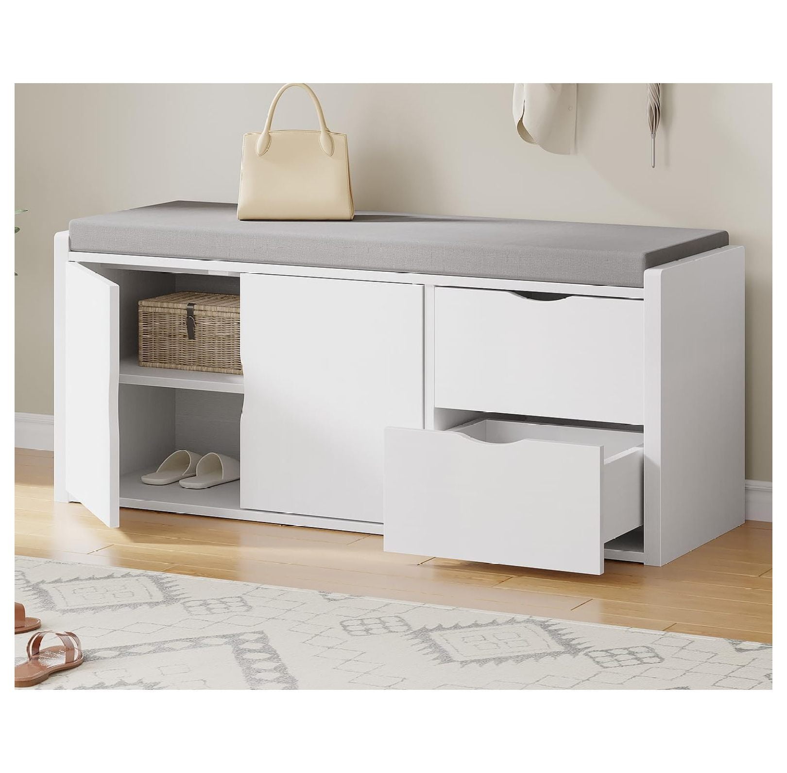 Storage Entryway , Long Shoe with Drawers Storage Shelf, Modern Entry ...