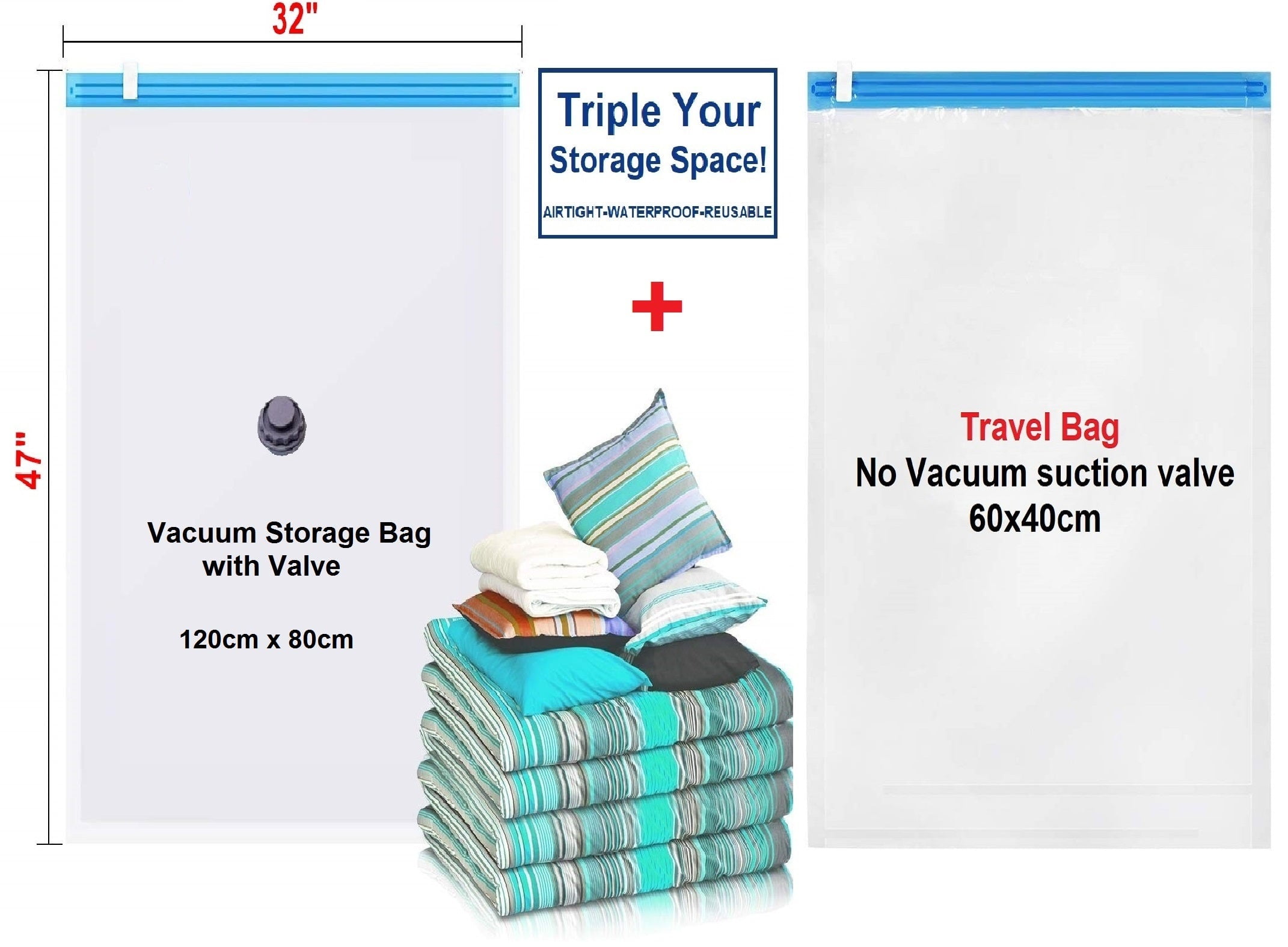 12 PIECES: 8x Jumbo XL Vacuum Seal Space Saver Storage Bags + 4x Travel ...