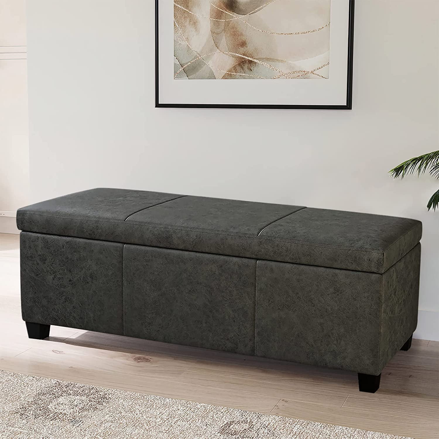 Storage Faux Leather Ottoman, 47 Inch Bench Bedroom Bench with Safety ...