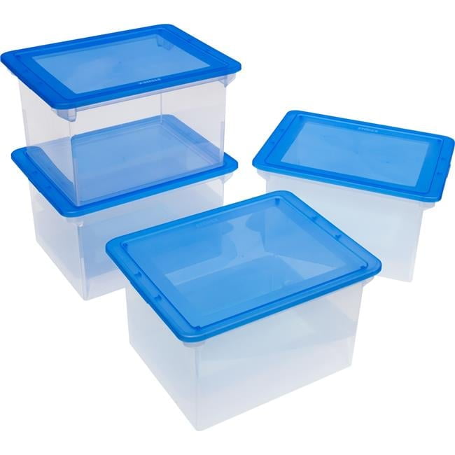 Storage File Tote with Comfort Grips, Clear & Blue - Pack of 4 ...