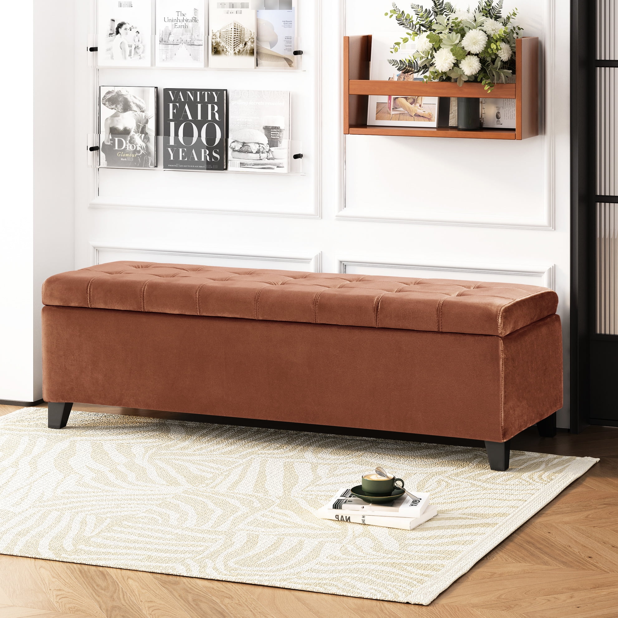 Storage In Blush Velvet, Dark Brown Leg Finish, 51 Package Depth Velvet ...