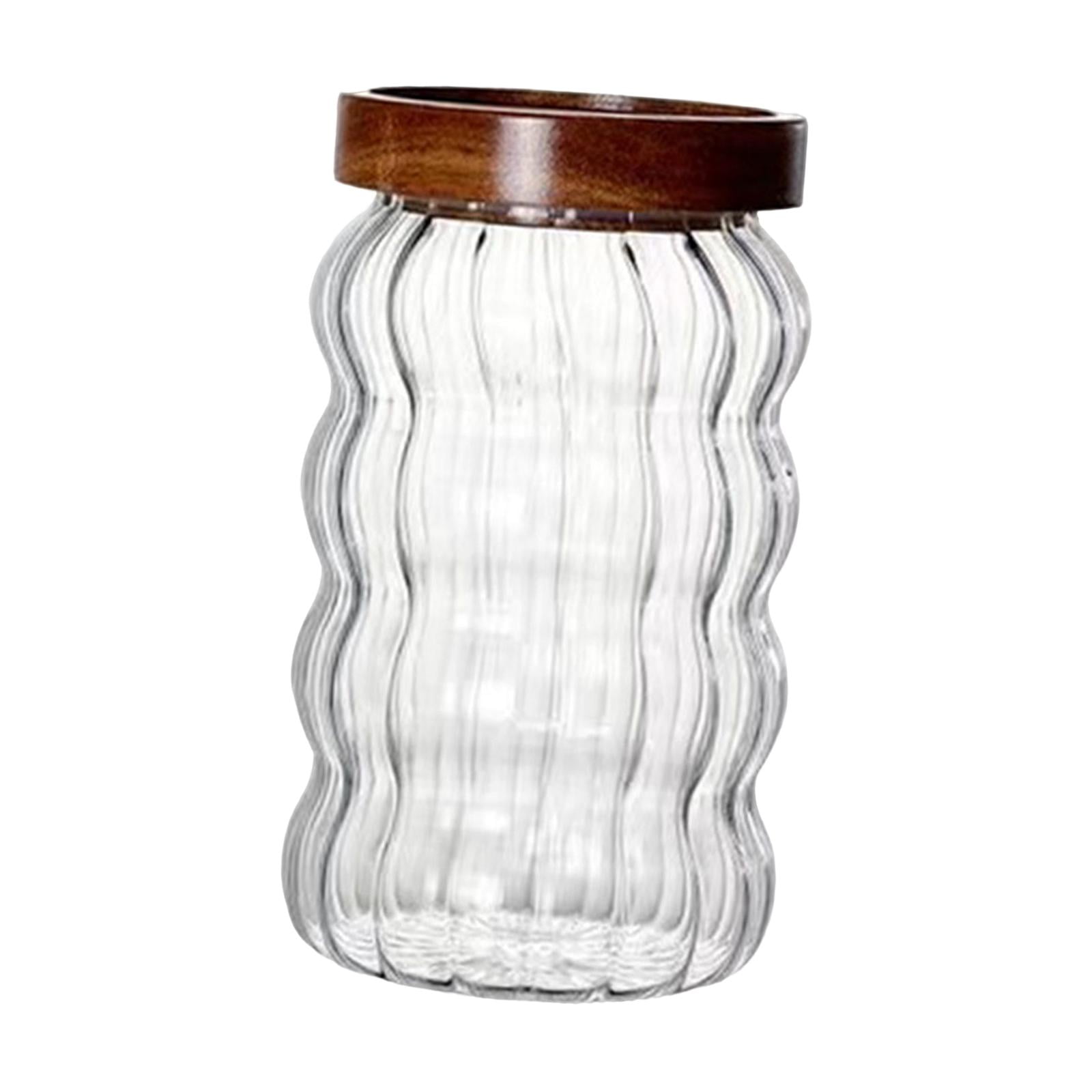 Storage Jar with Wooden Lid Clear Seasoning Tank Food Jars ,Food ...
