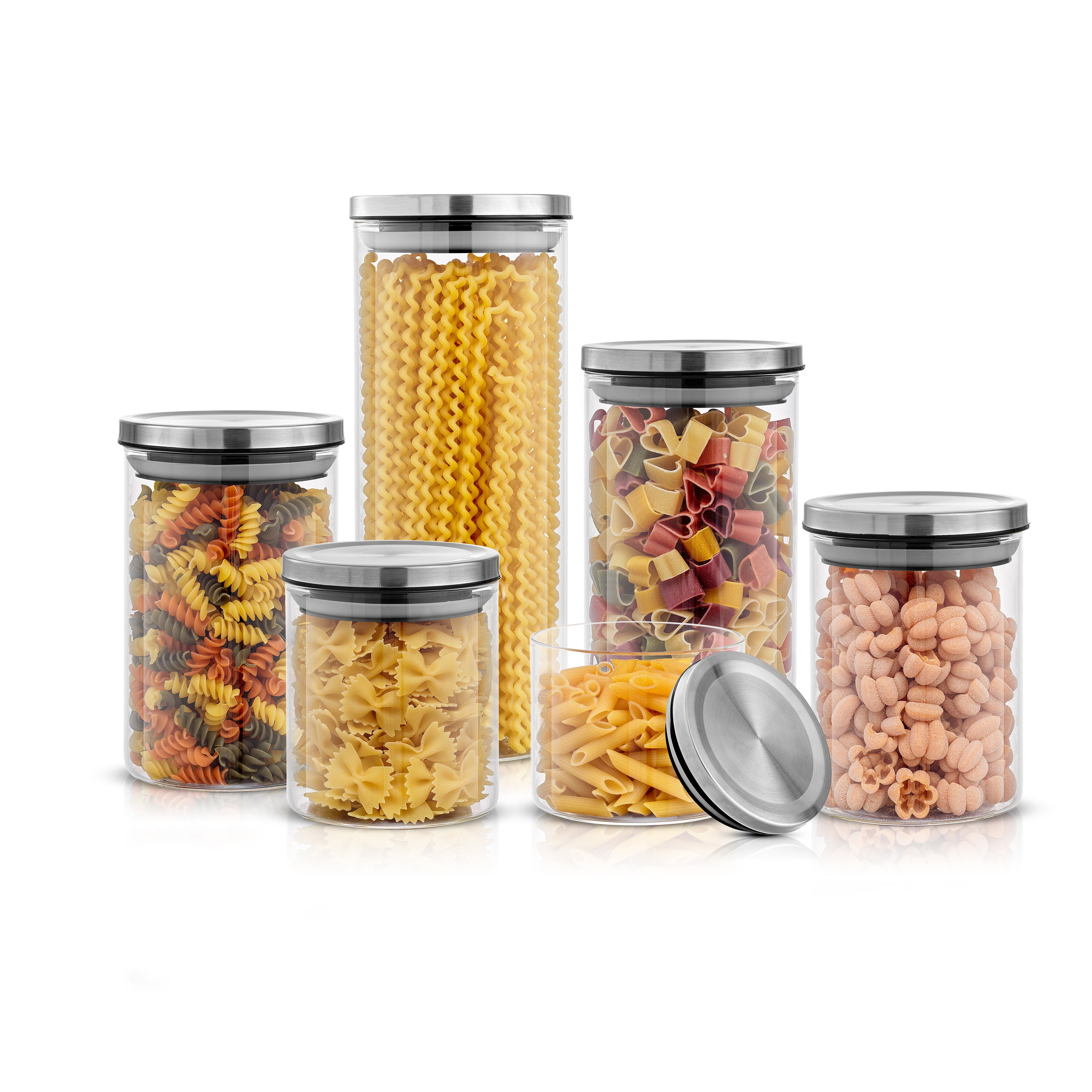 Airtight Sealed Canisters - Set of 6 Storage Jars with Stainless Steel ...