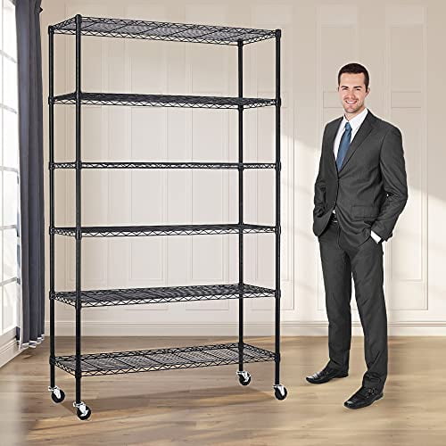 Storage Metal Shelf Heavy Duty Wire Shelving Unit with Wheels 48inchx18inchx82inch Sturdy Steel ...