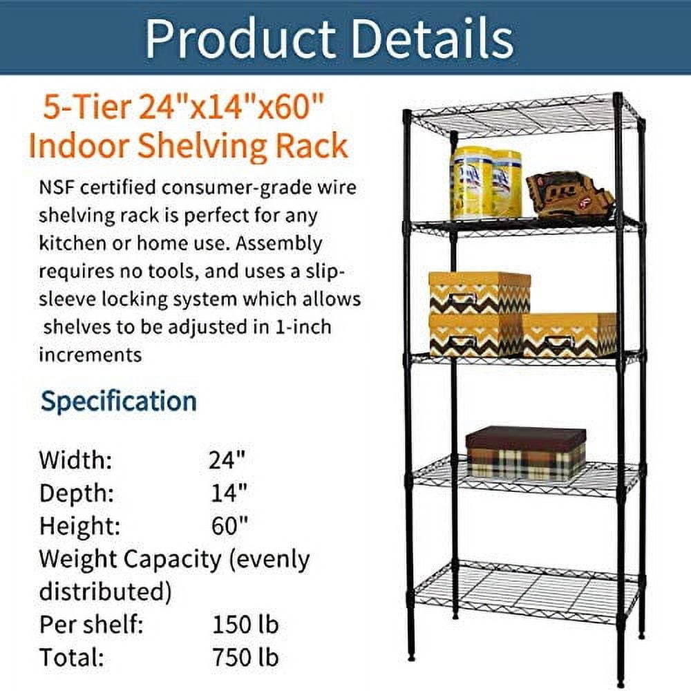 Storage Metal Utility Shelves, 5-Tier 24" Steel Garage Storage Wire ...