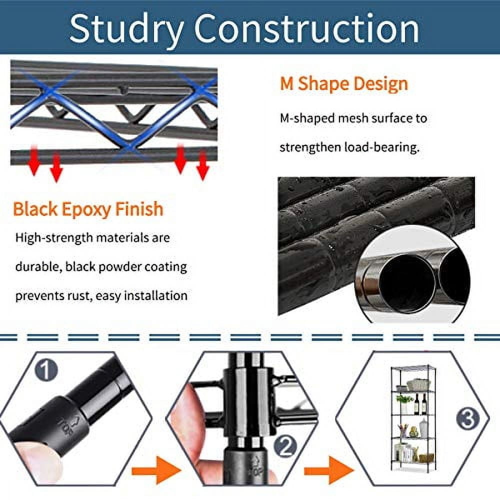 Storage Metal Utility Shelves, 5-Tier 24" Steel Garage Storage Wire ...