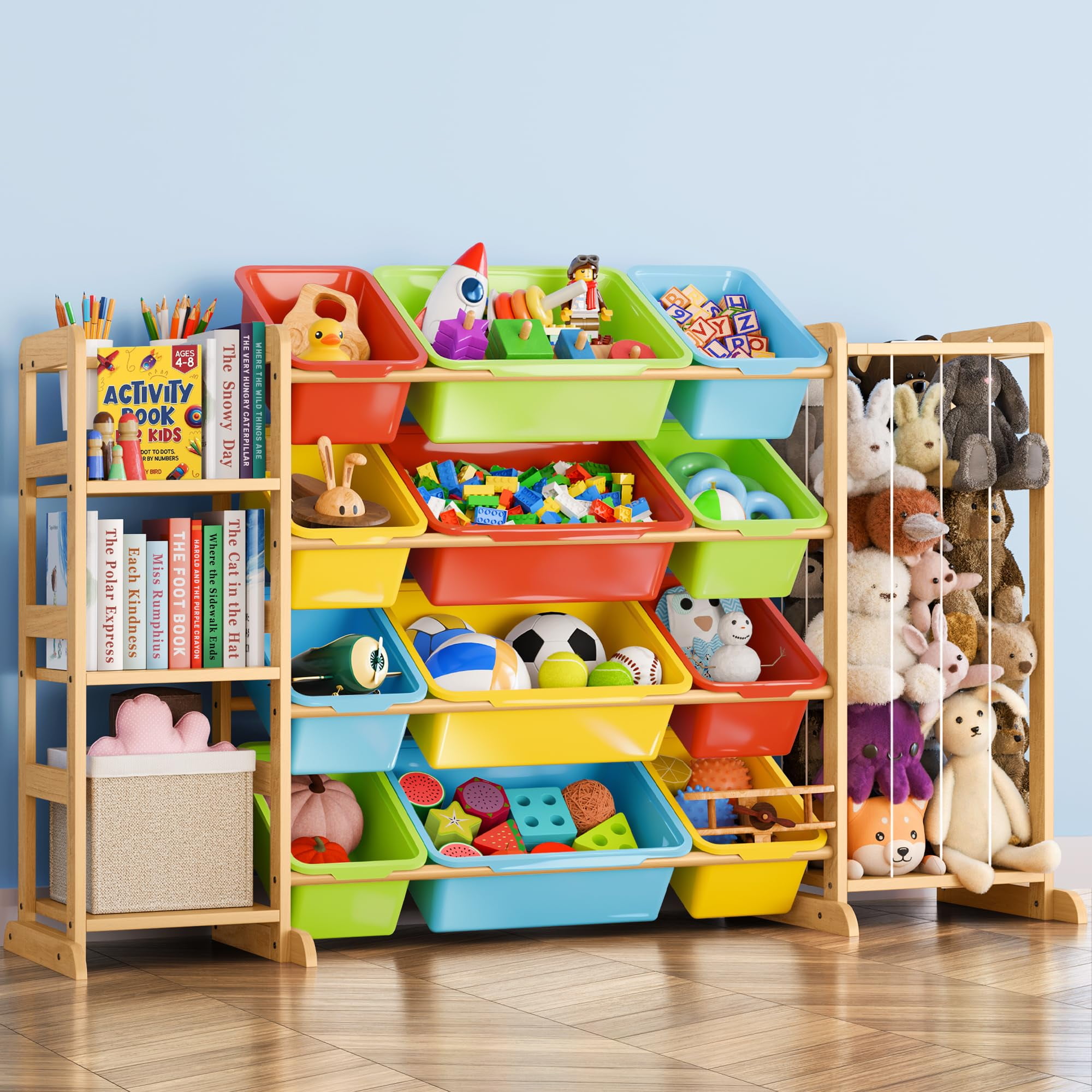 Storage Organizer with Bookshelf and Stuffed Animal Storage - Playroom ...