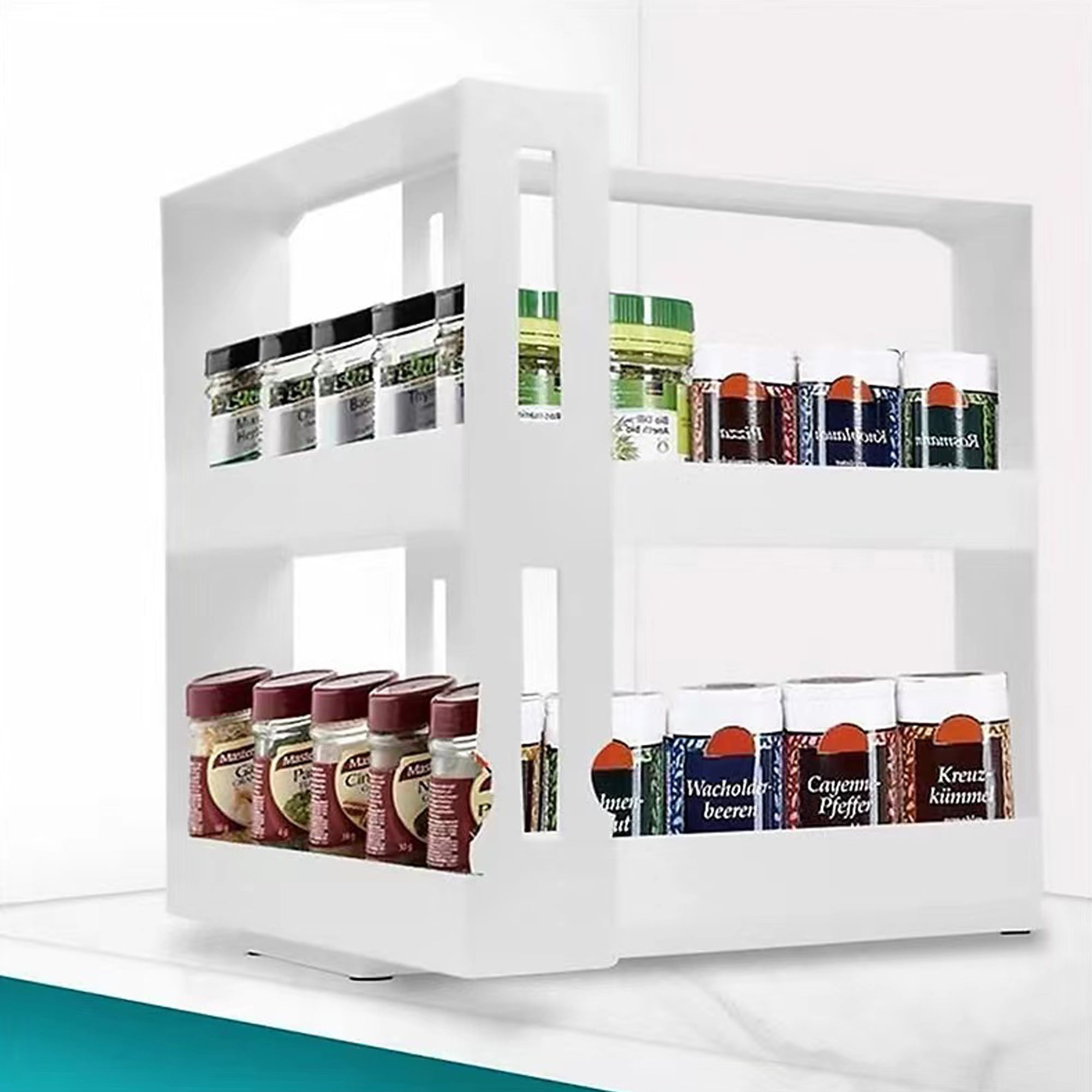 Storage Organizer Kitchen Rotating Cooking Rack Spice Placement Double ...