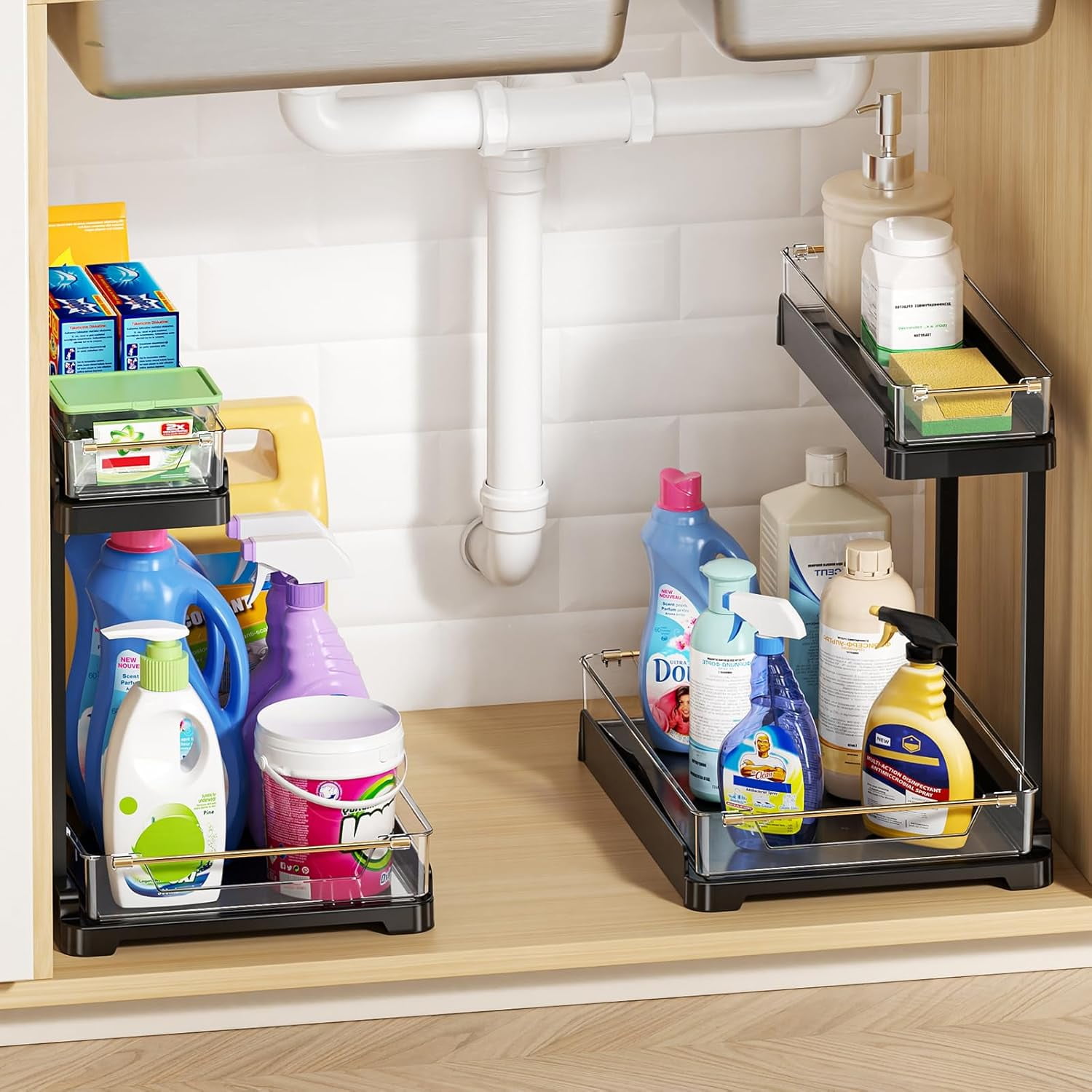 Storage Organizer for Under Sink & Cabinet with Removable Washable Tray ...