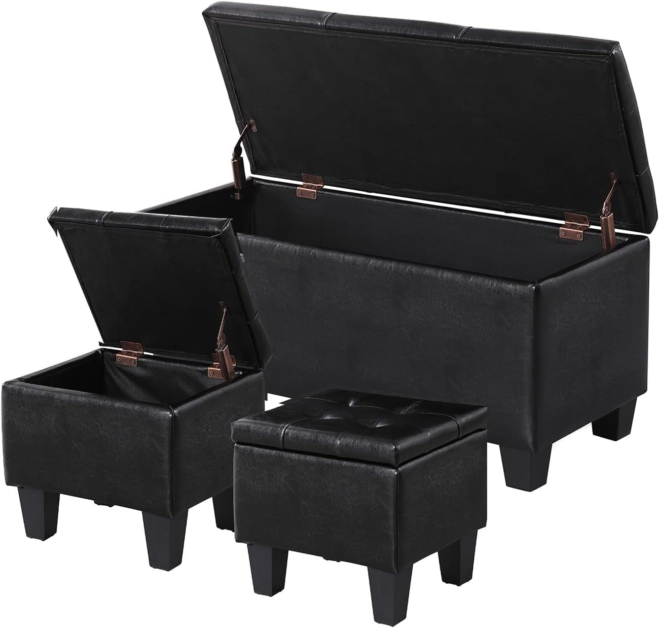 Storage Ottoman and 2 Footrests Set, 38 inch Upholstered Tufted with ...