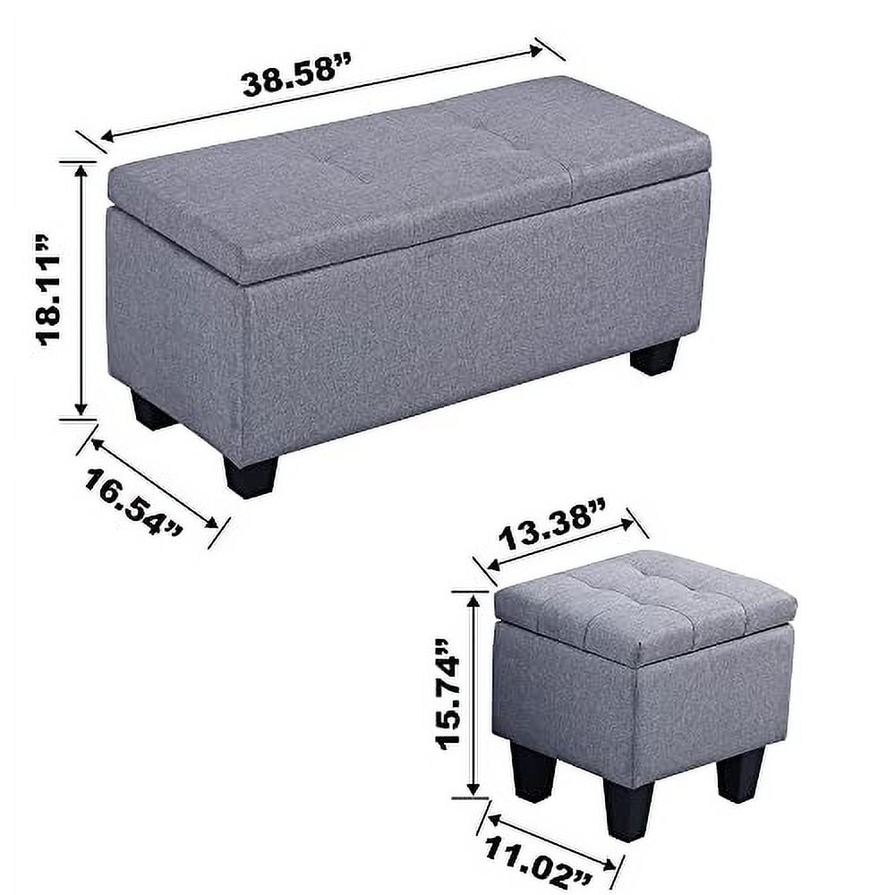 Storage Ottoman and 2 Footstools Set, 38 inch Upholstered Tufted with ...