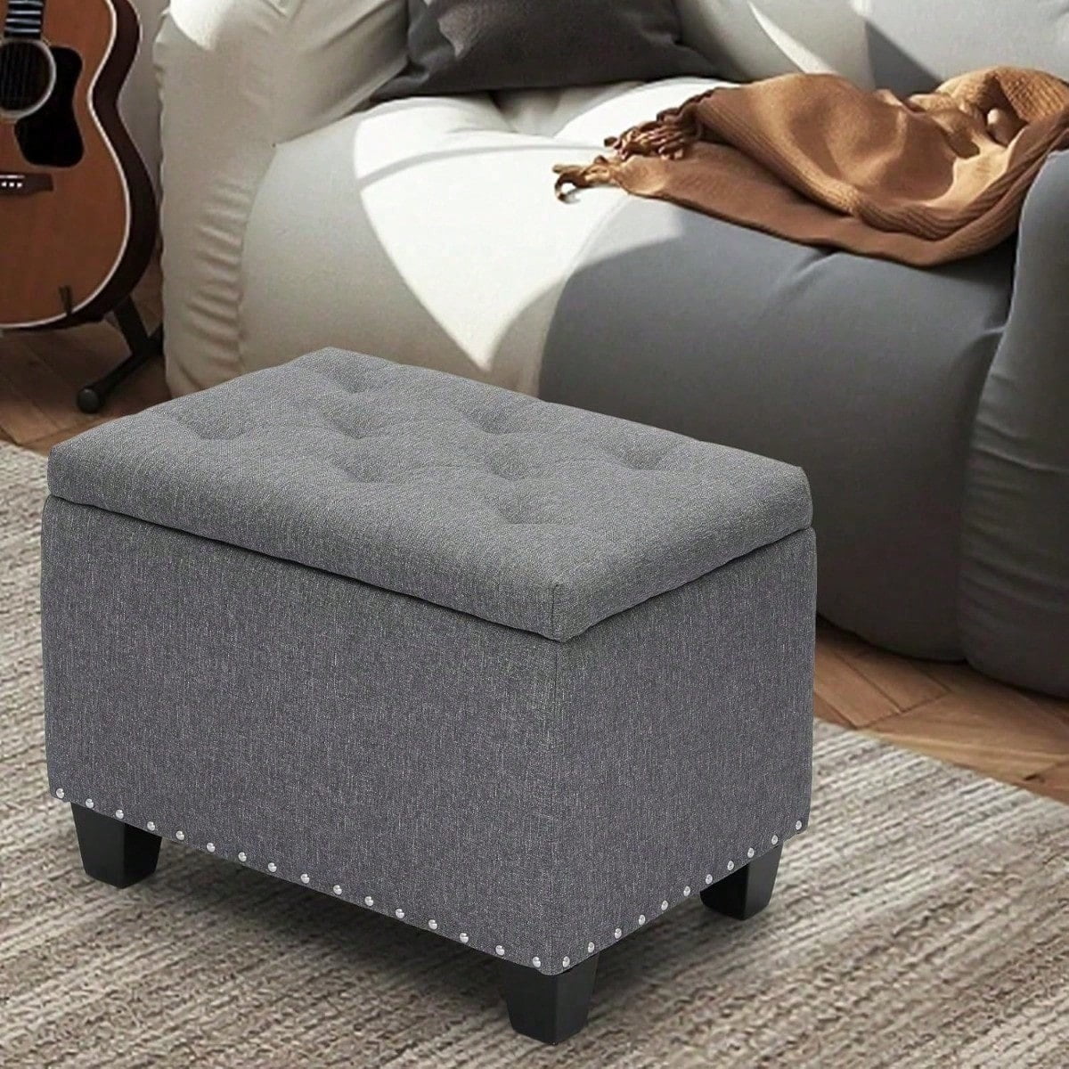 Storage Ottoman, 24" Bench Ottoman Storage,220 Lbs Weight Capacity ...