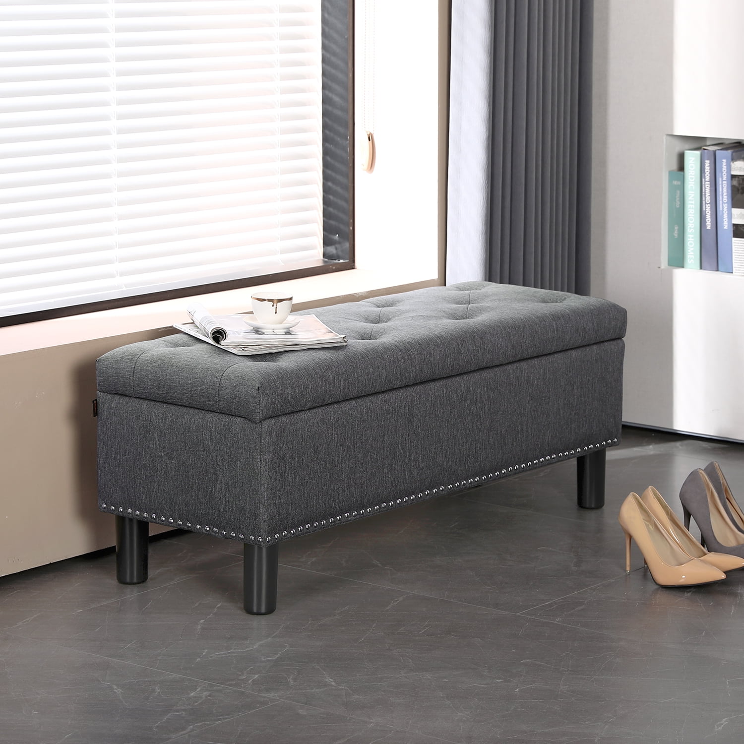 Storage Ottoman 42 Inches Upholstered Fabric Storage Ottoman Bench ...