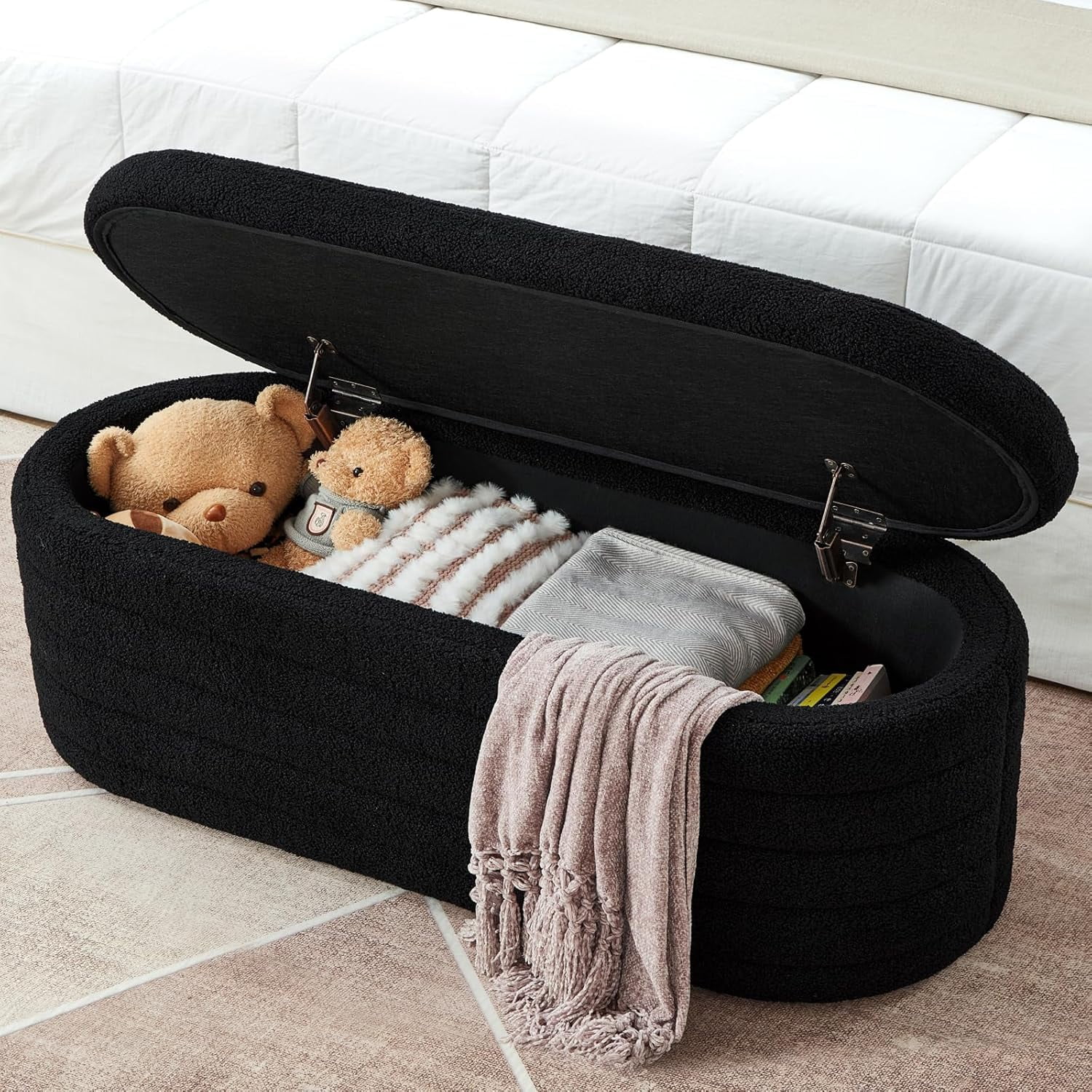 Storage Ottoman , 43 Inch Upholstered Teddy Storage for Bedroom End of ...