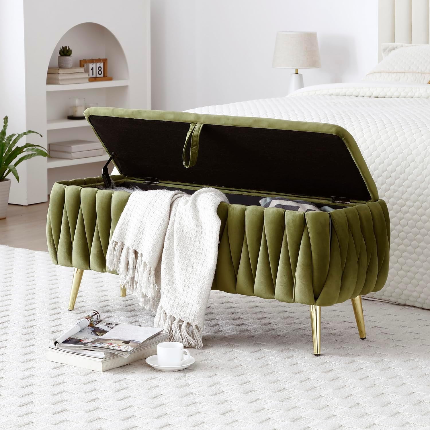 Storage Ottoman 44" Oval Woven Storage with Gold Metal Legs Mid-Century ...