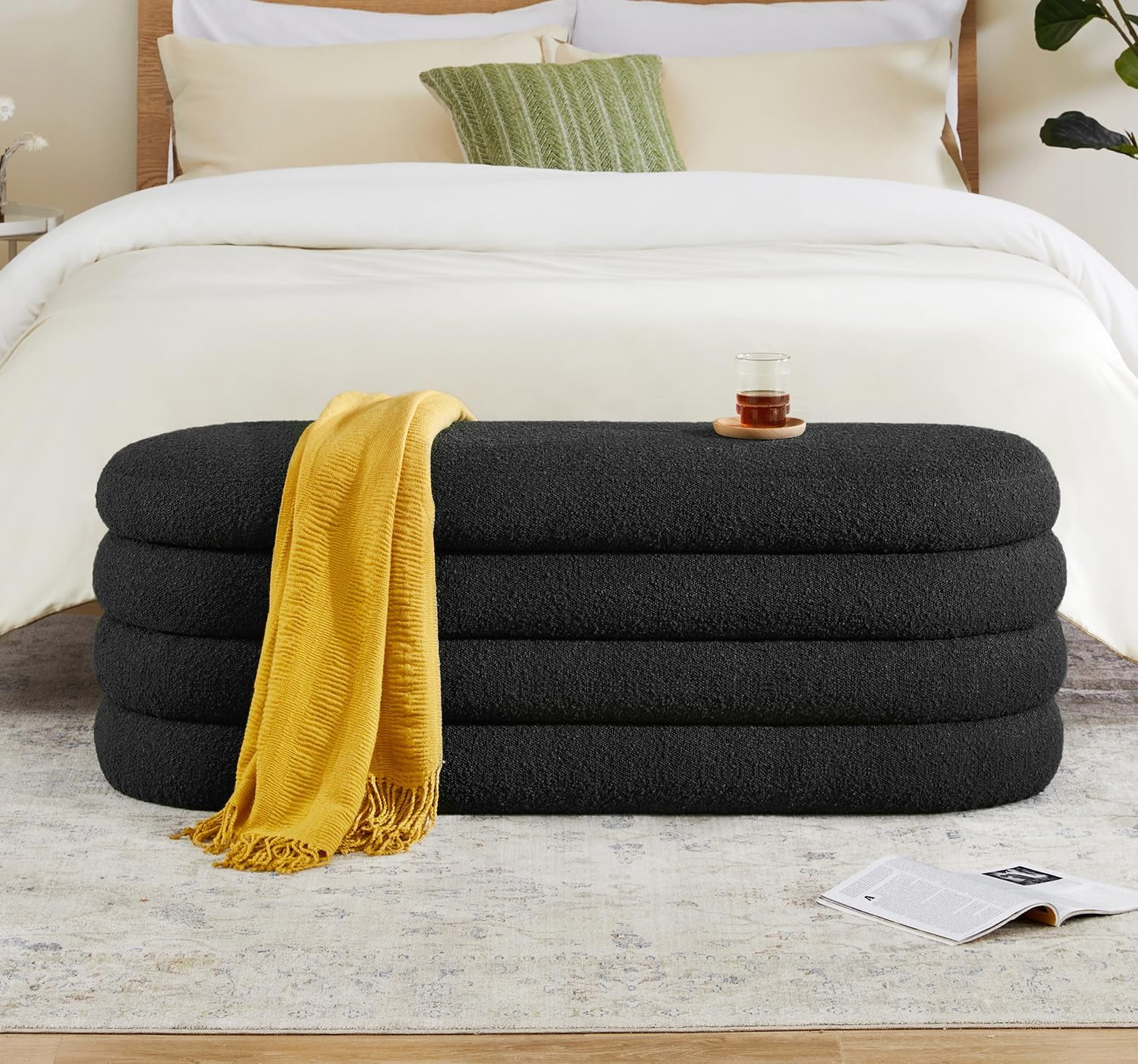 Storage Ottoman 49.2 Inch Upholstered Fabric Storage for Bedroom End of ...