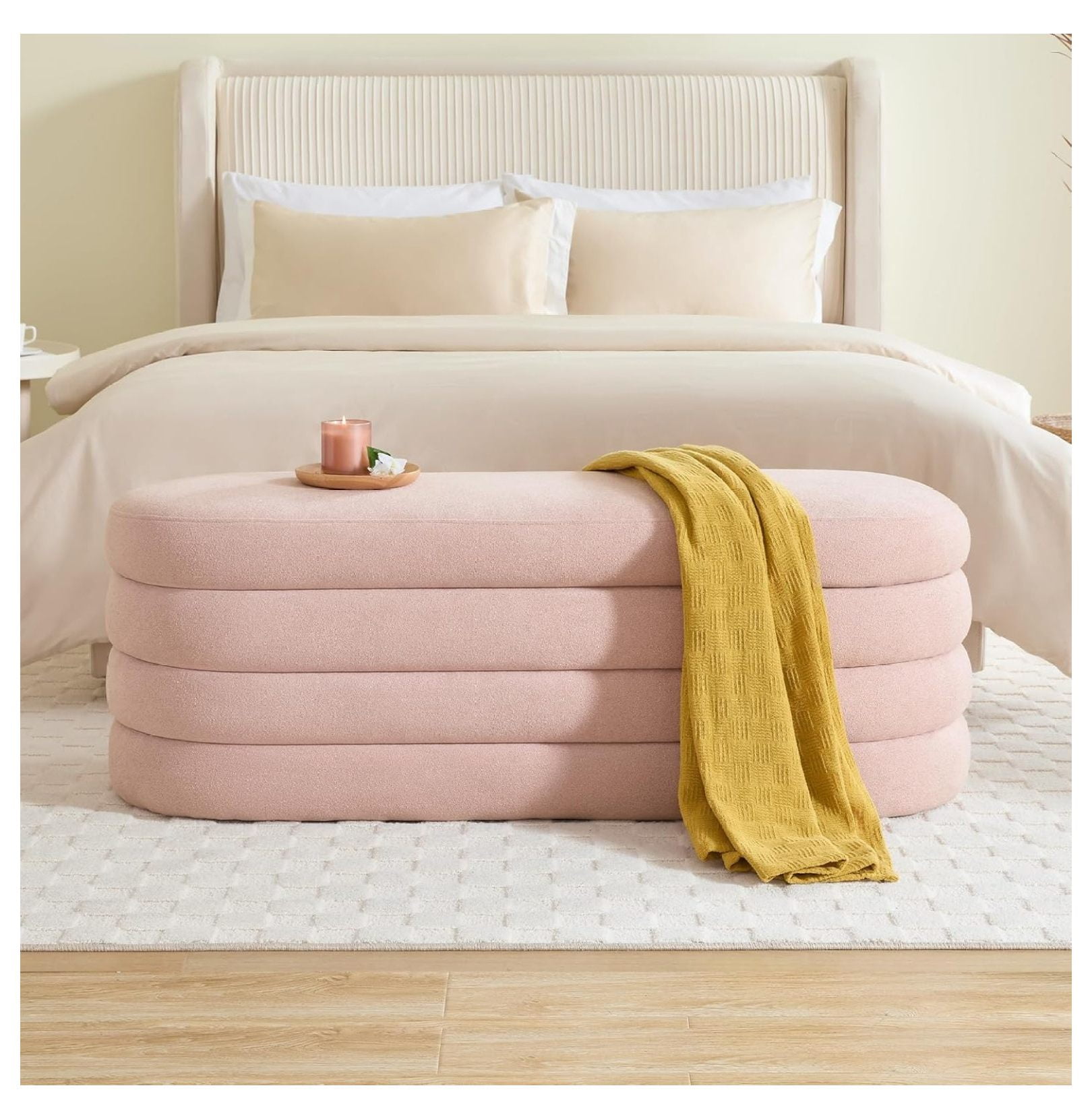 Storage Ottoman 49.2 Inch Upholstered Fabric Storage for Bedroom End of ...