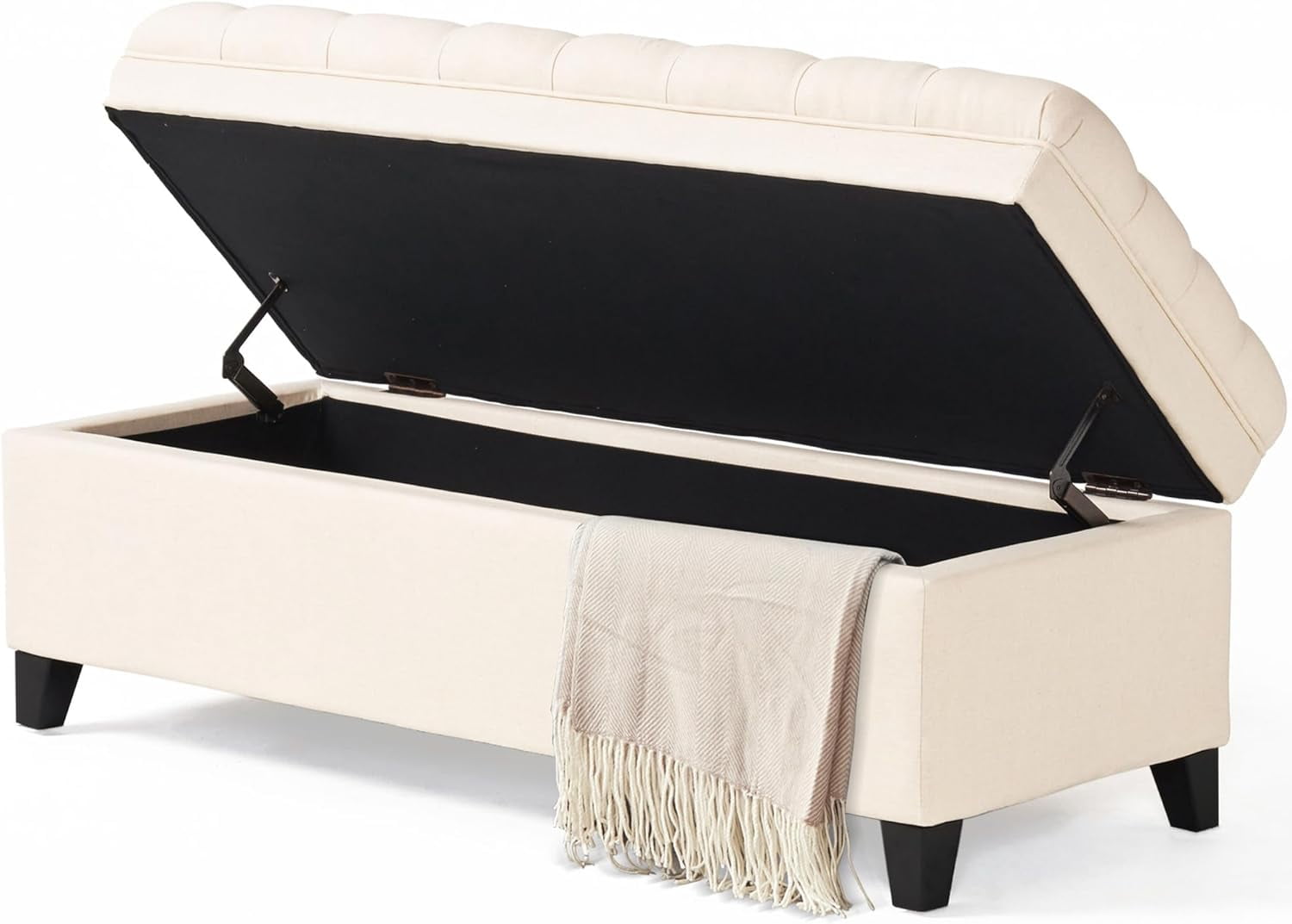 Storage Ottoman , 50" End of Bed Storage , Linen Fabric Upholstered ...