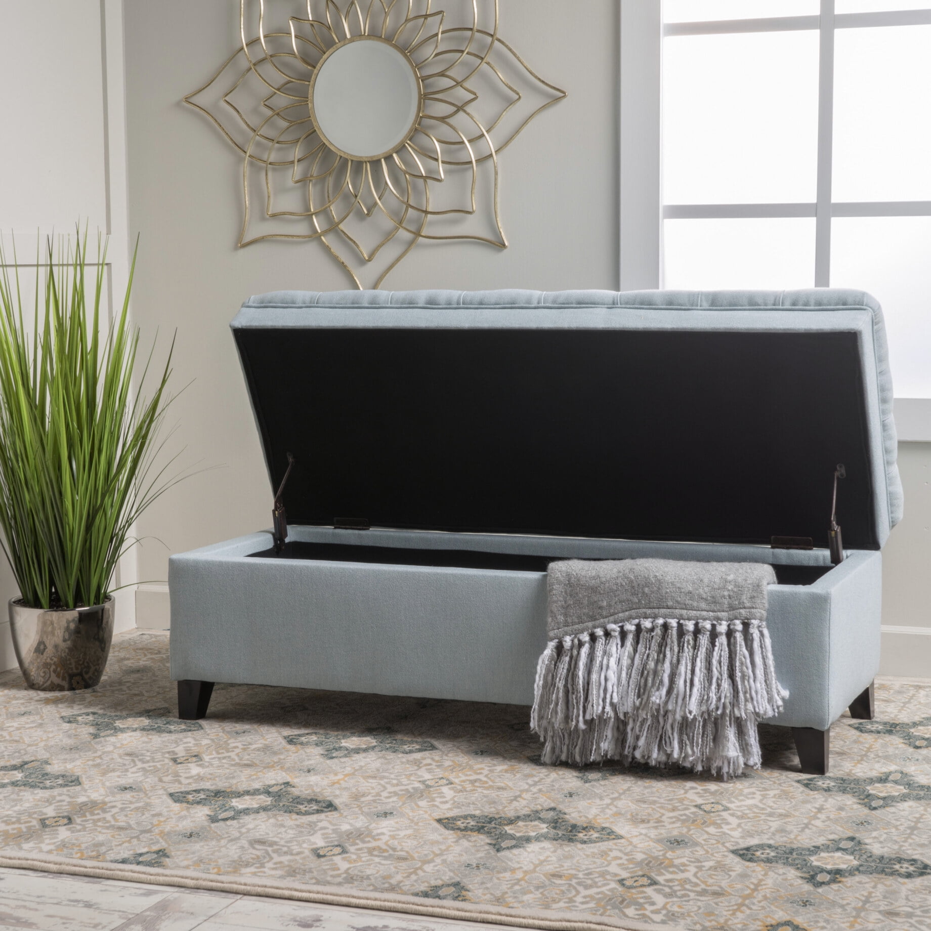 Storage Ottoman 50 Inches Upholstered Fabric Bench, Storage Bench for ...
