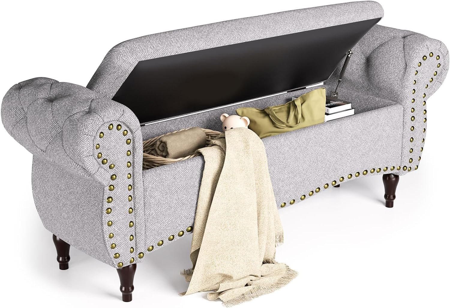 Storage Ottoman , 53" Length Upholstered & Ottoman with Safety Hinge ...