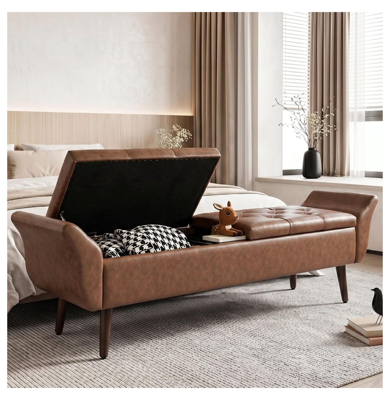 Storage Ottoman 64’’ Leather End of Bed Easy-to-Assemble - Walmart.com