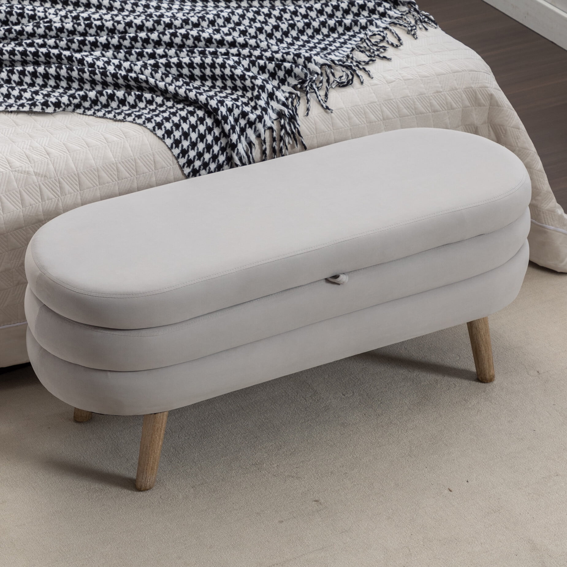 Storage Ottoman with Adjustable Wood Legs, Upholstered End of Bed ...