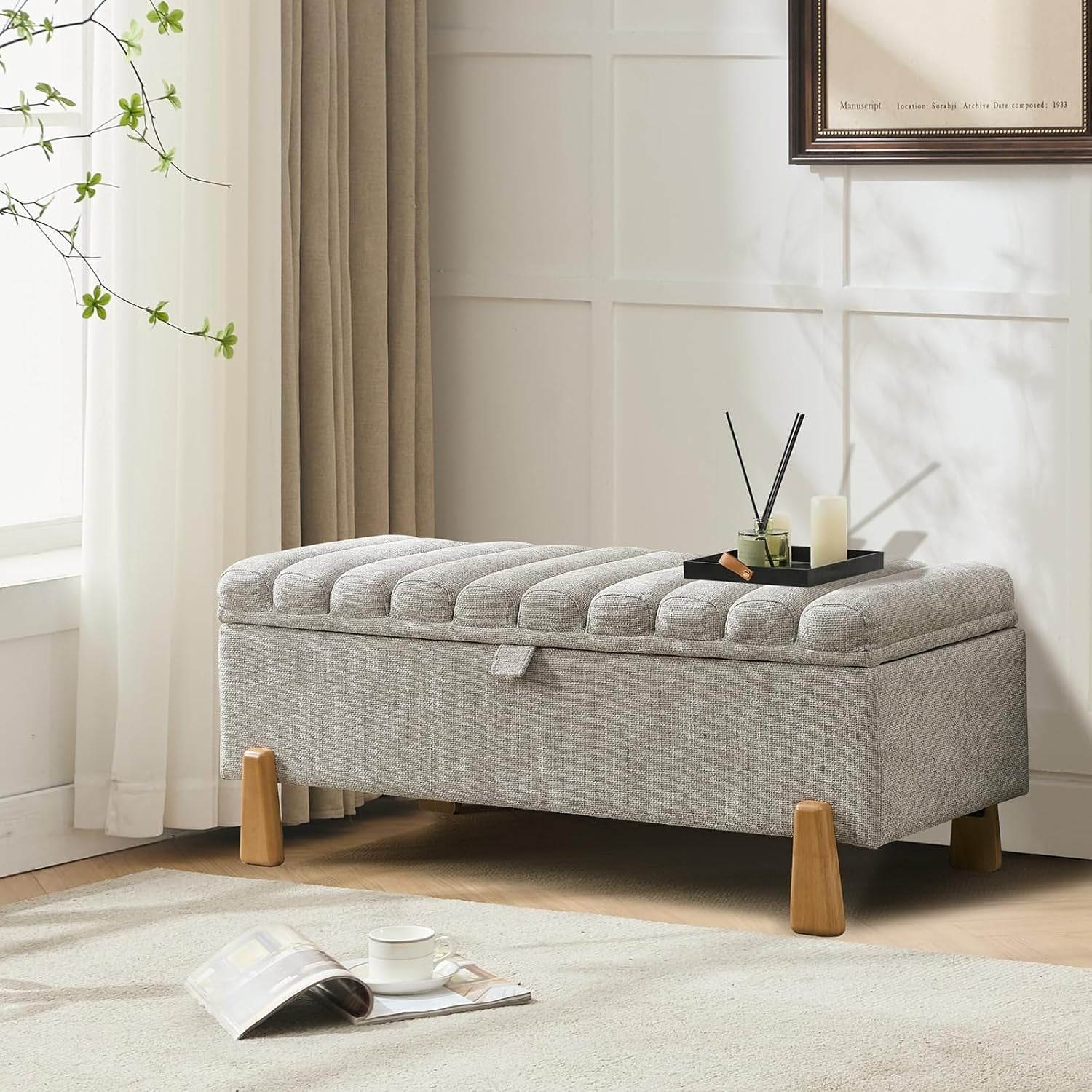 Storage Ottoman , Bedroom Storage Foot Rest with Legs, 17.1 x 48.6 x 18 ...