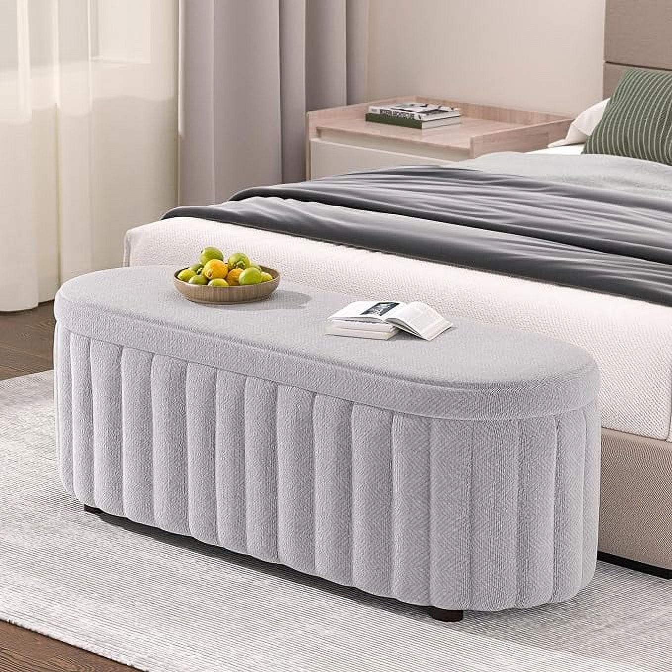 Storage Ottoman Bench 46” End Of Bed Ottoman Fabric Bench with Safety ...