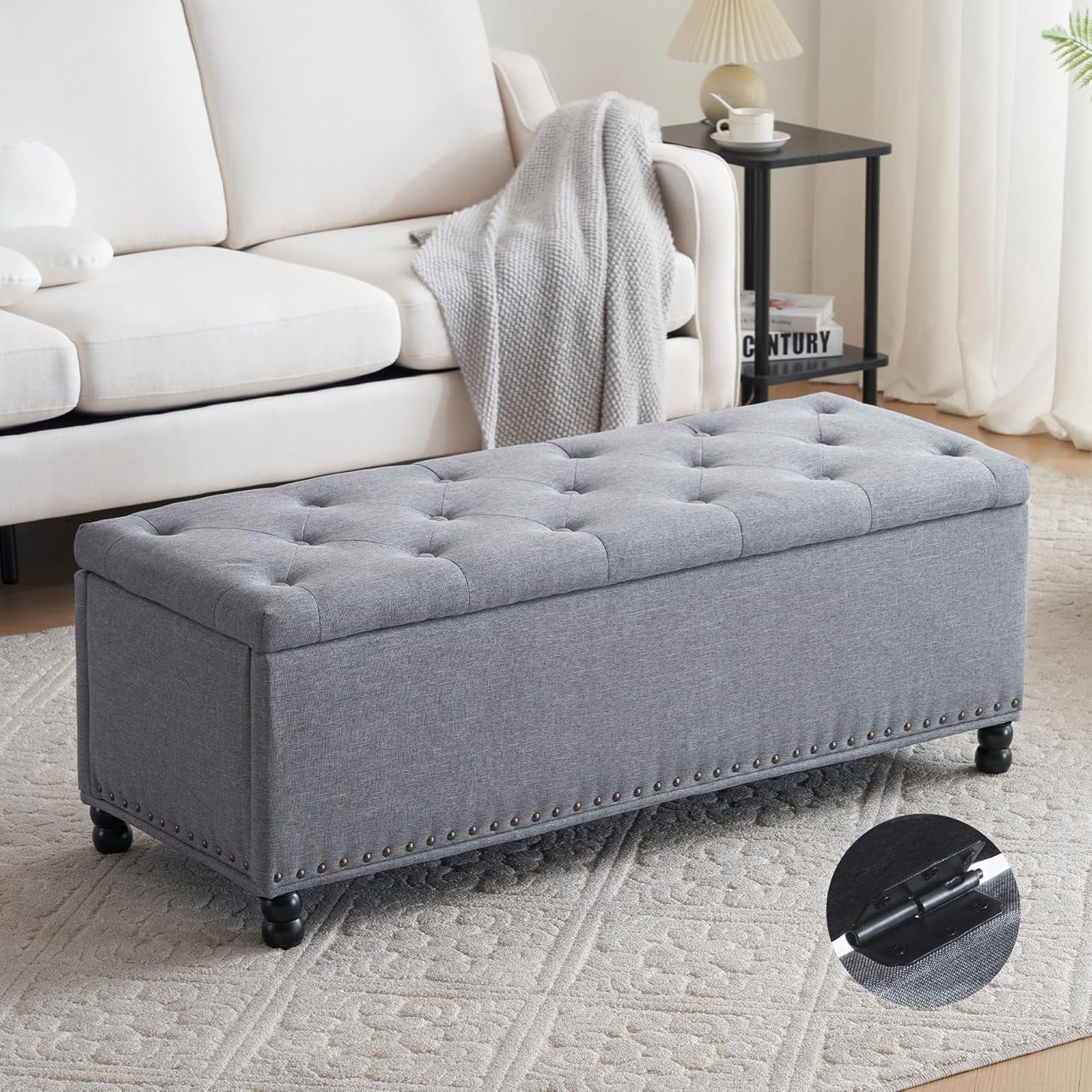 Storage Ottoman Bench, 46 Inch Storage Bench Modern Button-Tufted ...