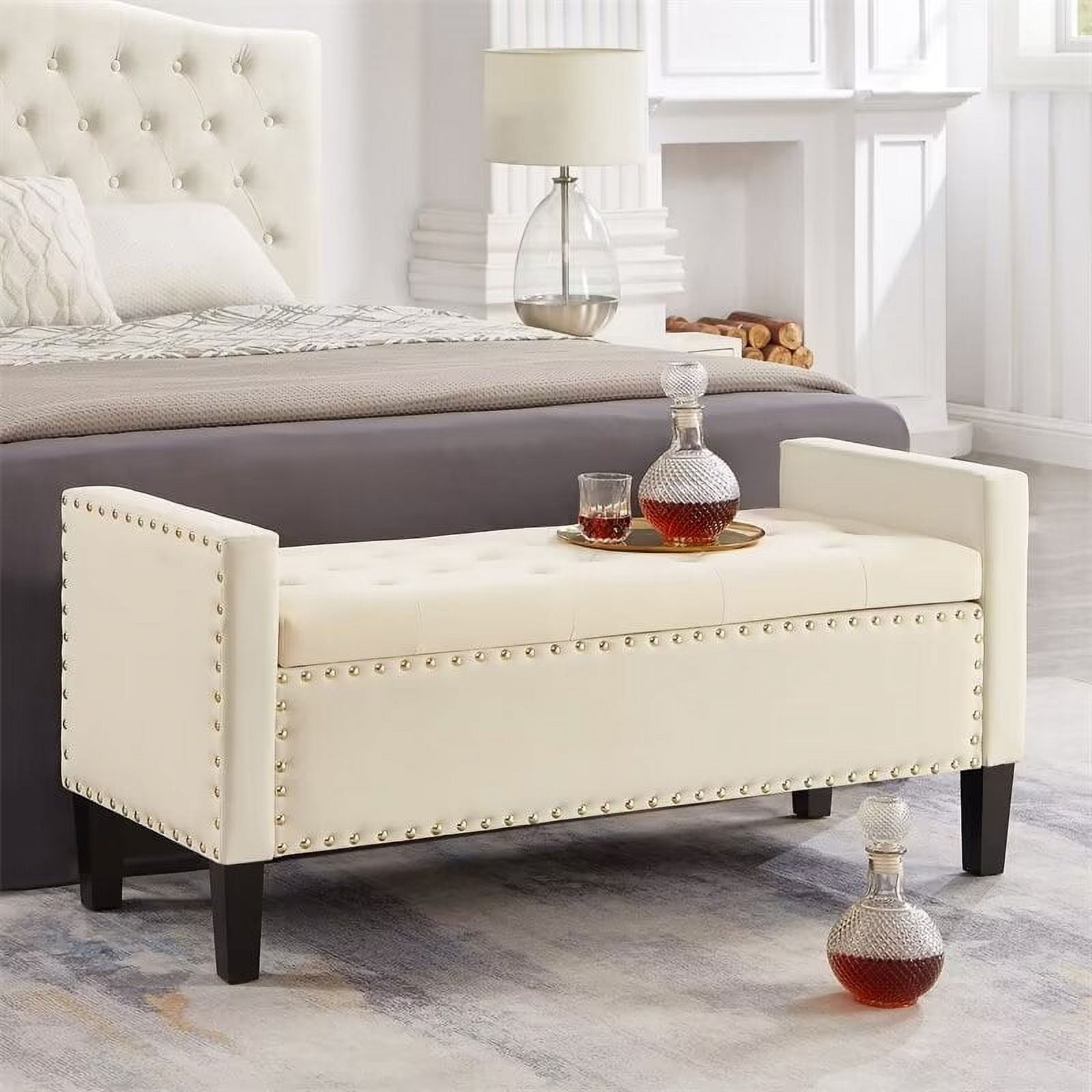 Storage Ottoman Bench, 48" Velvet Tufted Button Upholstered Entryway ...