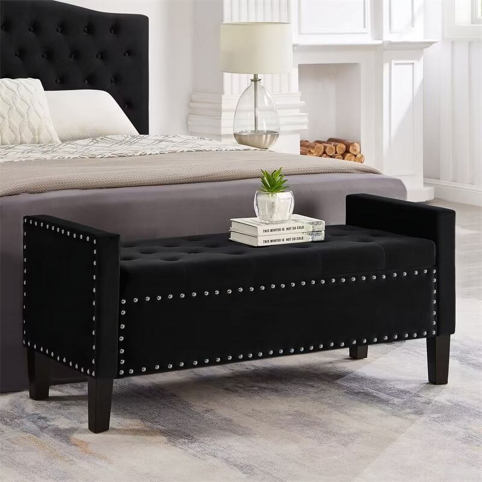 Storage Ottoman Bench 48 Velvet Tufted Button Upholstered Entryway
